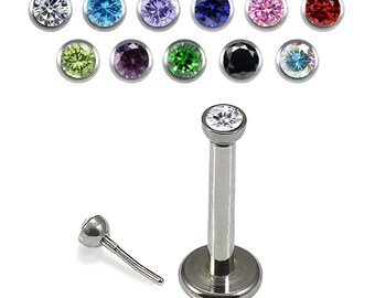 Round Crystal Labret Lip Stud/ Cartilage Earring Flat Back | Etsy