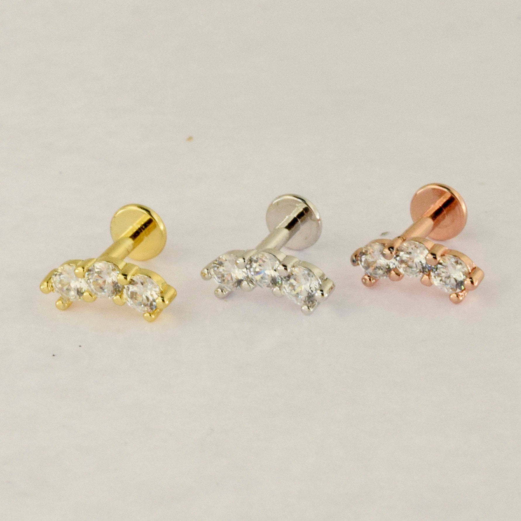 3 Crystal Cartilage Earring Triple Helix Earring Stud/ Tragus - Etsy