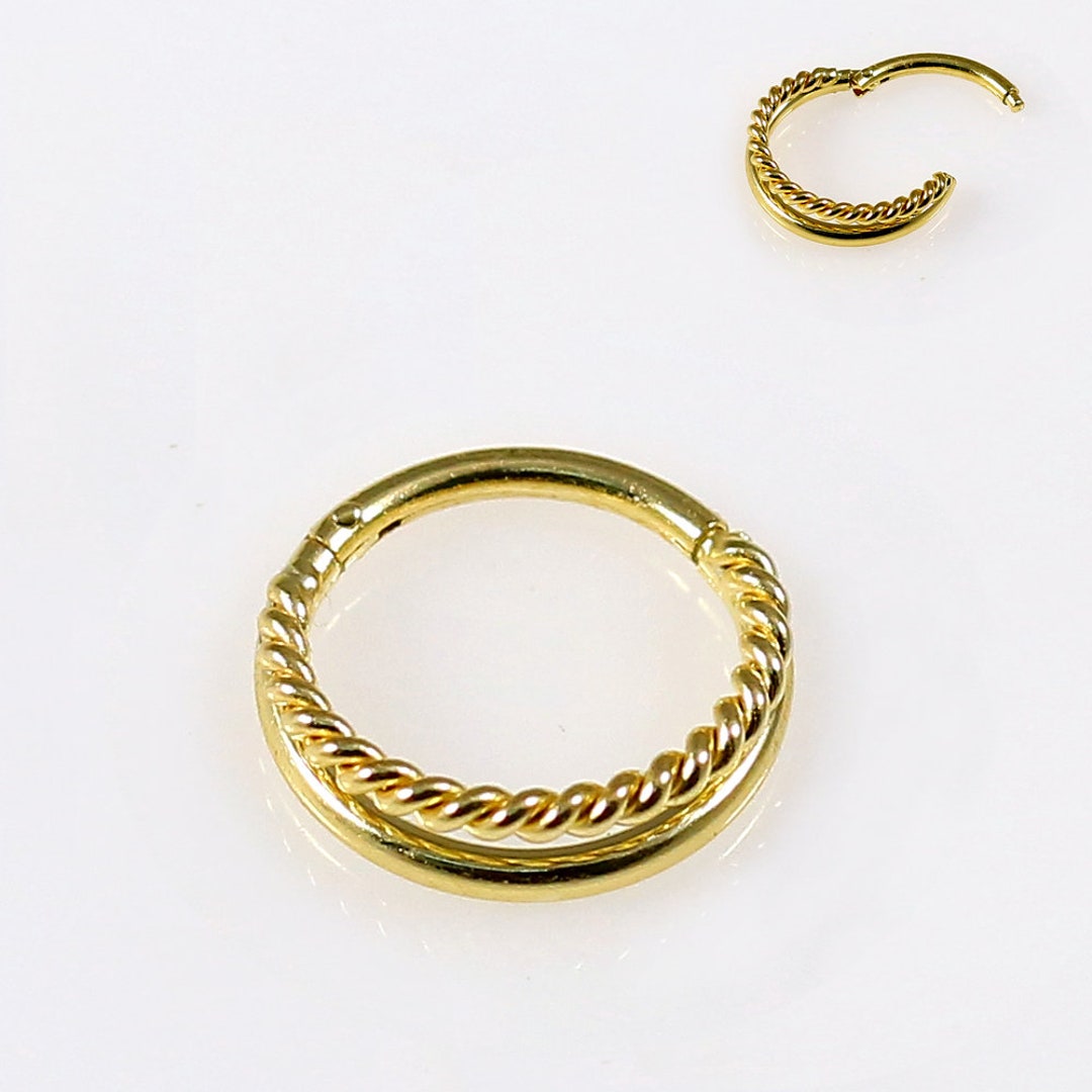 14K Gold Double Stack Hinged Segment Clicker Ring Hoop/ Cartilage ...