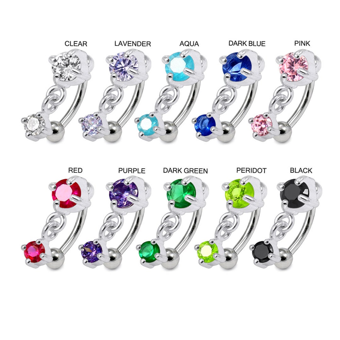 Dangling Gemstone Eyebrow Barbell/ Rook Barbell Sterling Silver and ...
