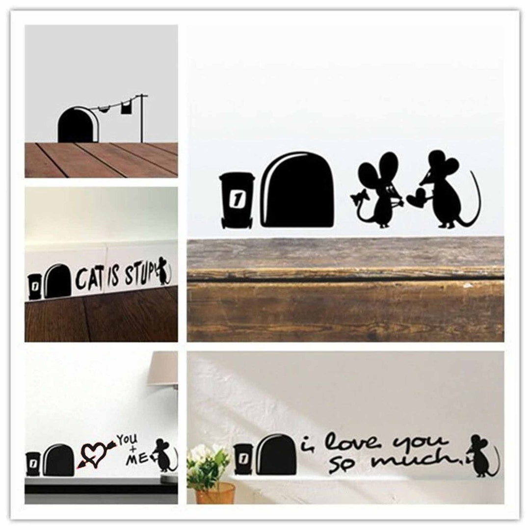 Funny Love Mouse Hole Wall Stickers for Kids Rooms Wall Decals Vinyl ...