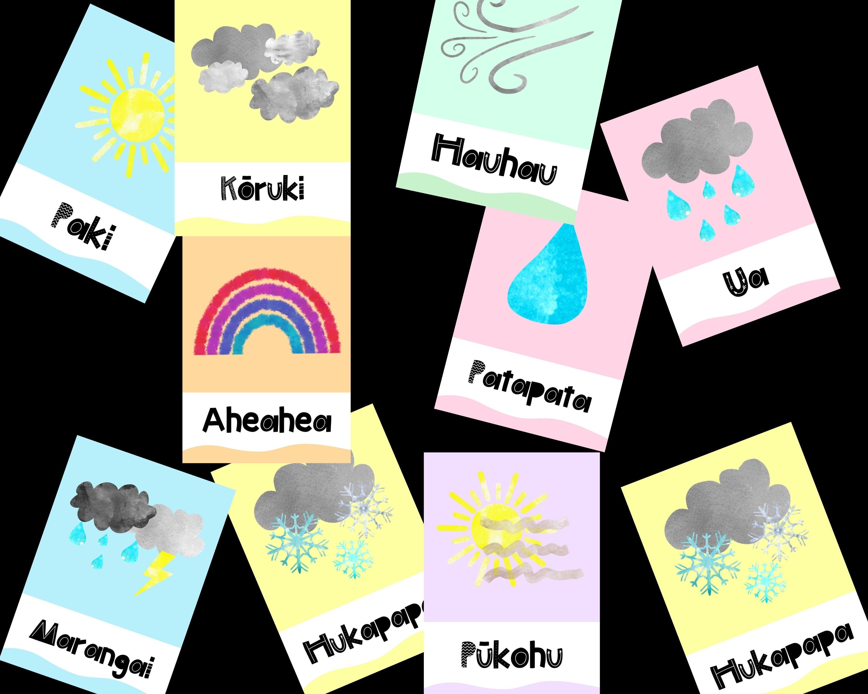 Weather Flashcards Maori - Learn Maori - Vocabulary Cards - Educational ...
