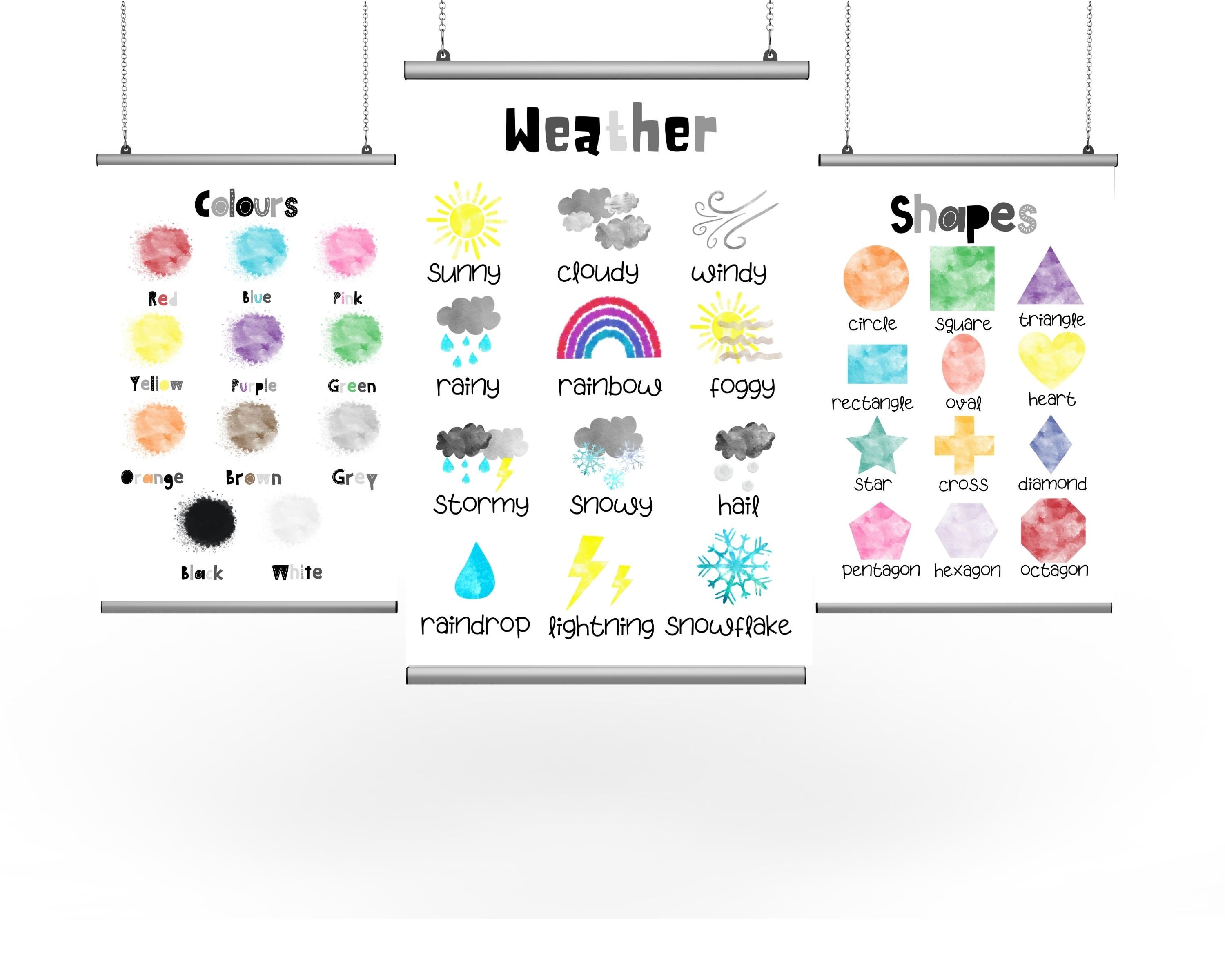 Learning Posters Set of 3 - Shapes - Colours - Weather - Preschool ...