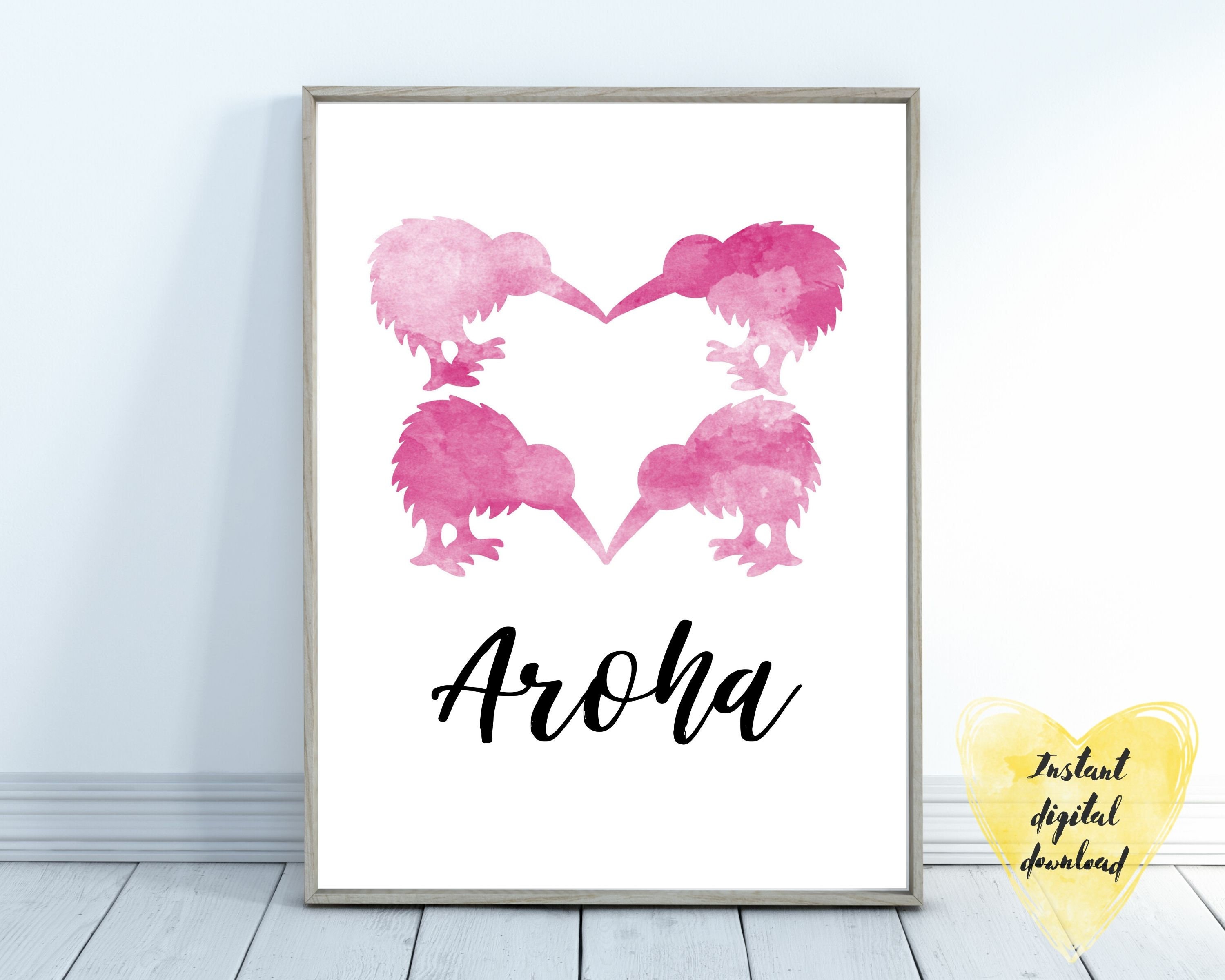 Pink Heart Kiwi Aroha - Maori Love - Maori Language - NZ Poster - Te ...