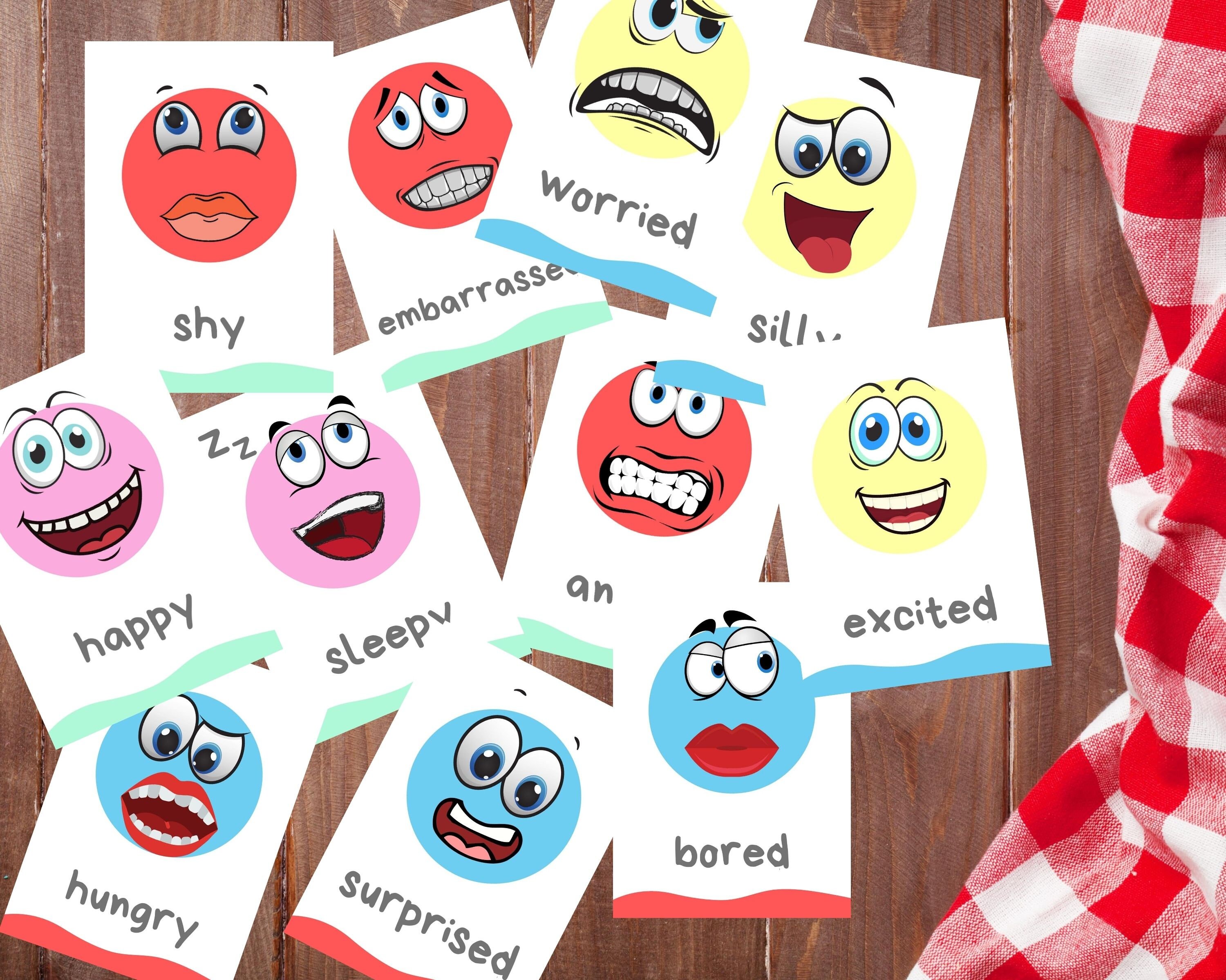 Emotion Flashcards for Kids Vocabulary Cards ESL Flashcards Preschool ...