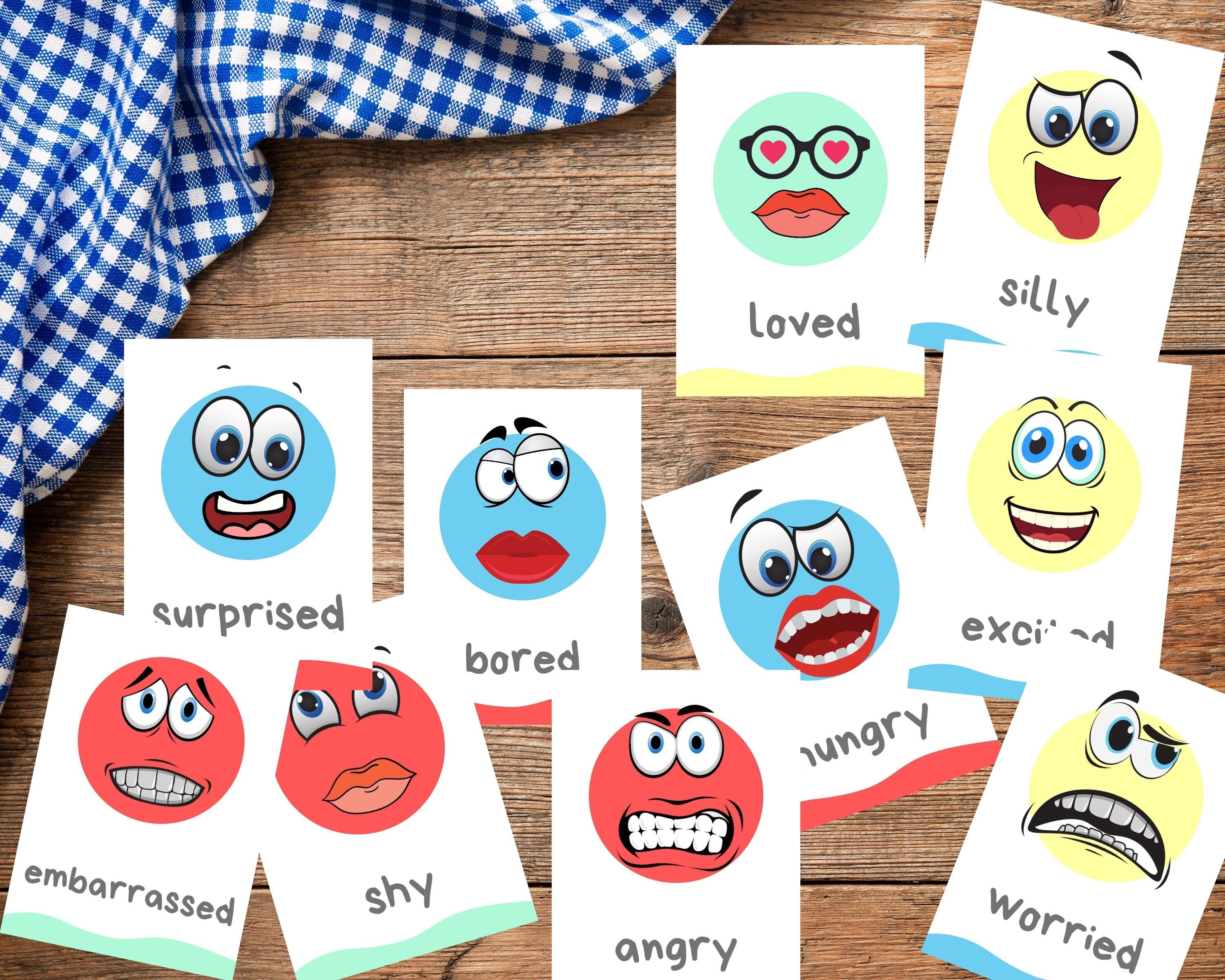 Emotion Flashcards for Kids Vocabulary Cards ESL Flashcards Preschool ...