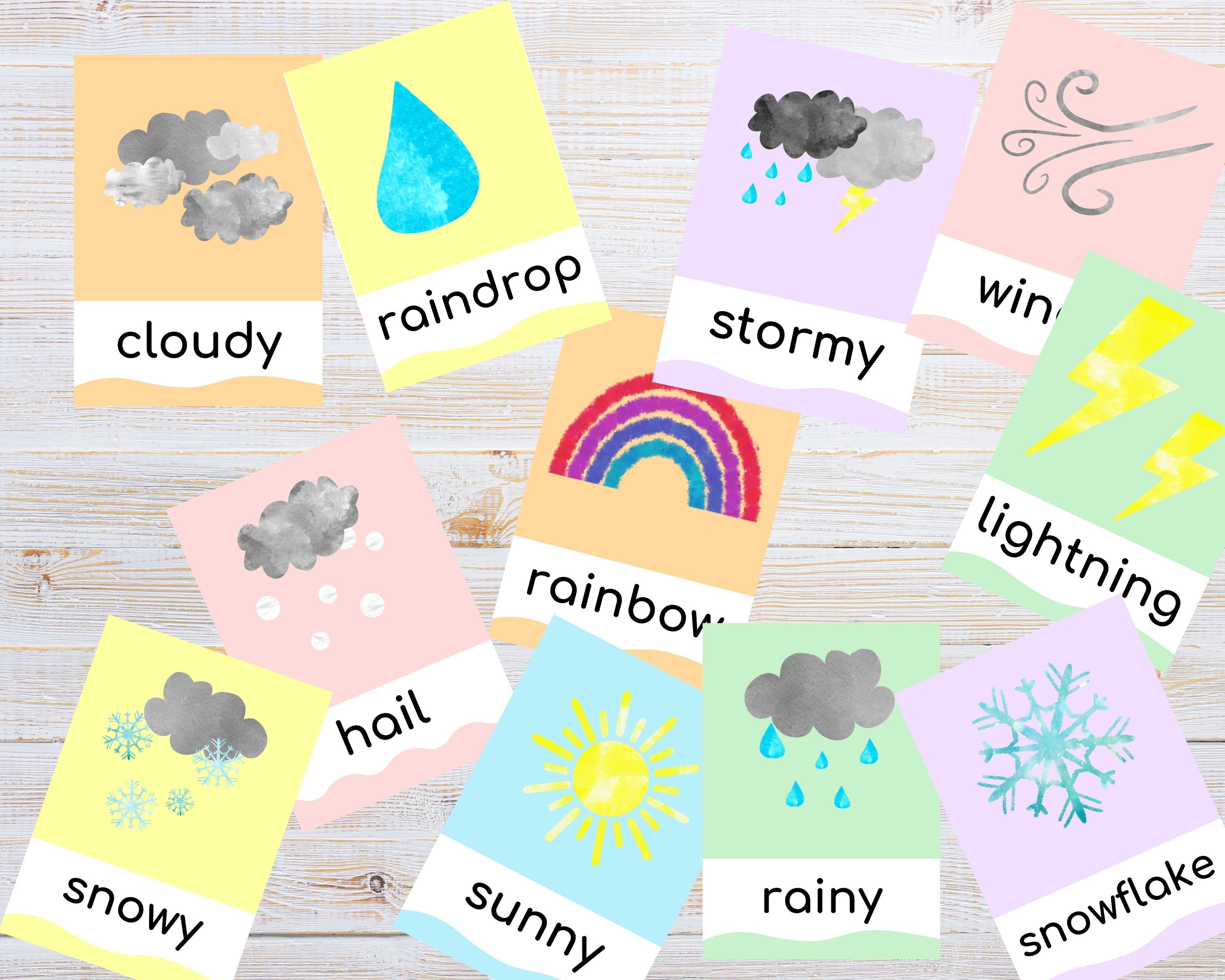 Weather Flashcards - Set 12 Flashcards - Vocabulary Cards - Educational ...