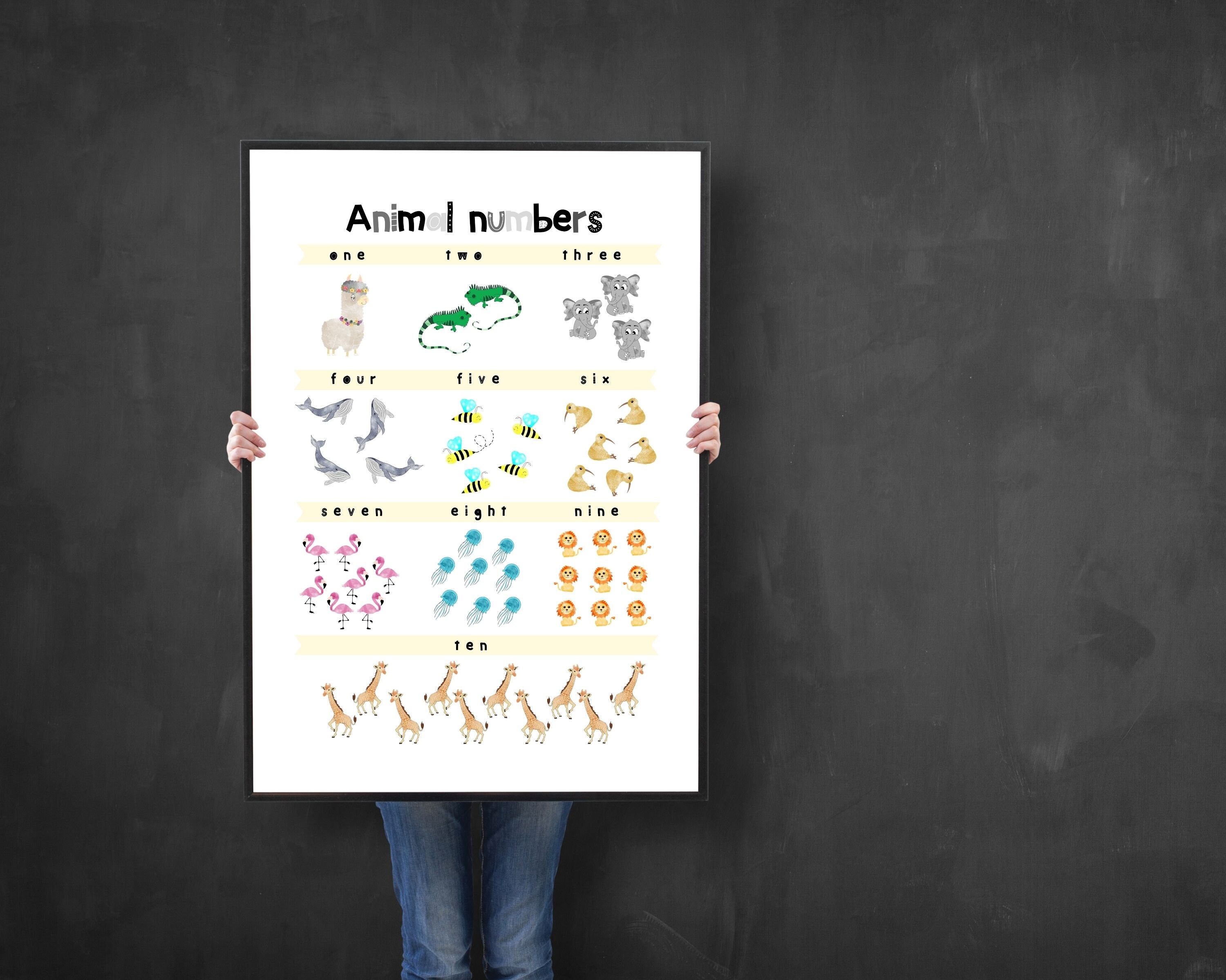 Animal Number Print Classroom Poster Wall Art Educational Nursery Print ...