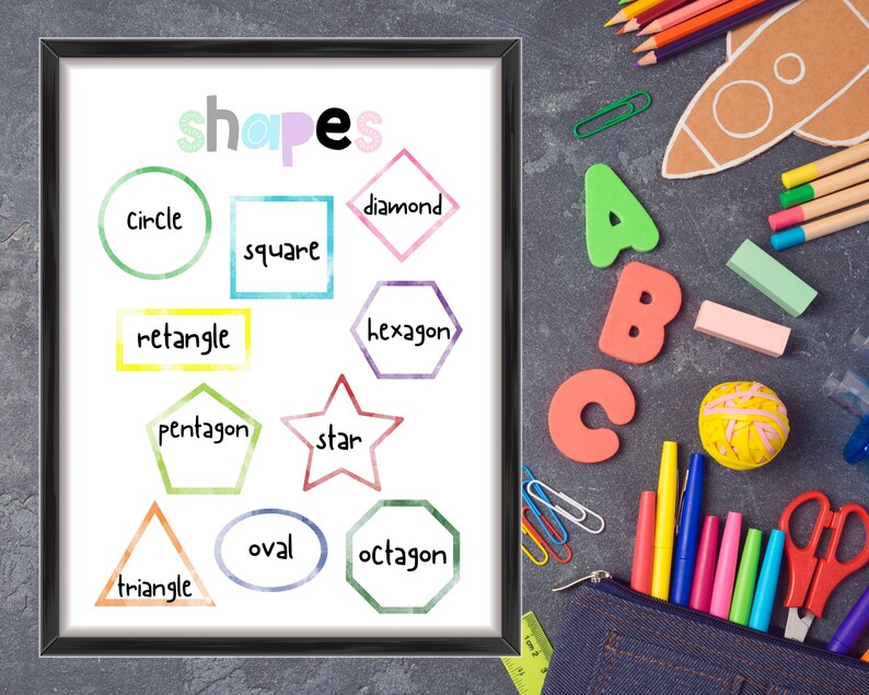 Shapes Flashcards A4 Poster Vocabulary Cards ESL preschool Homeschool ...