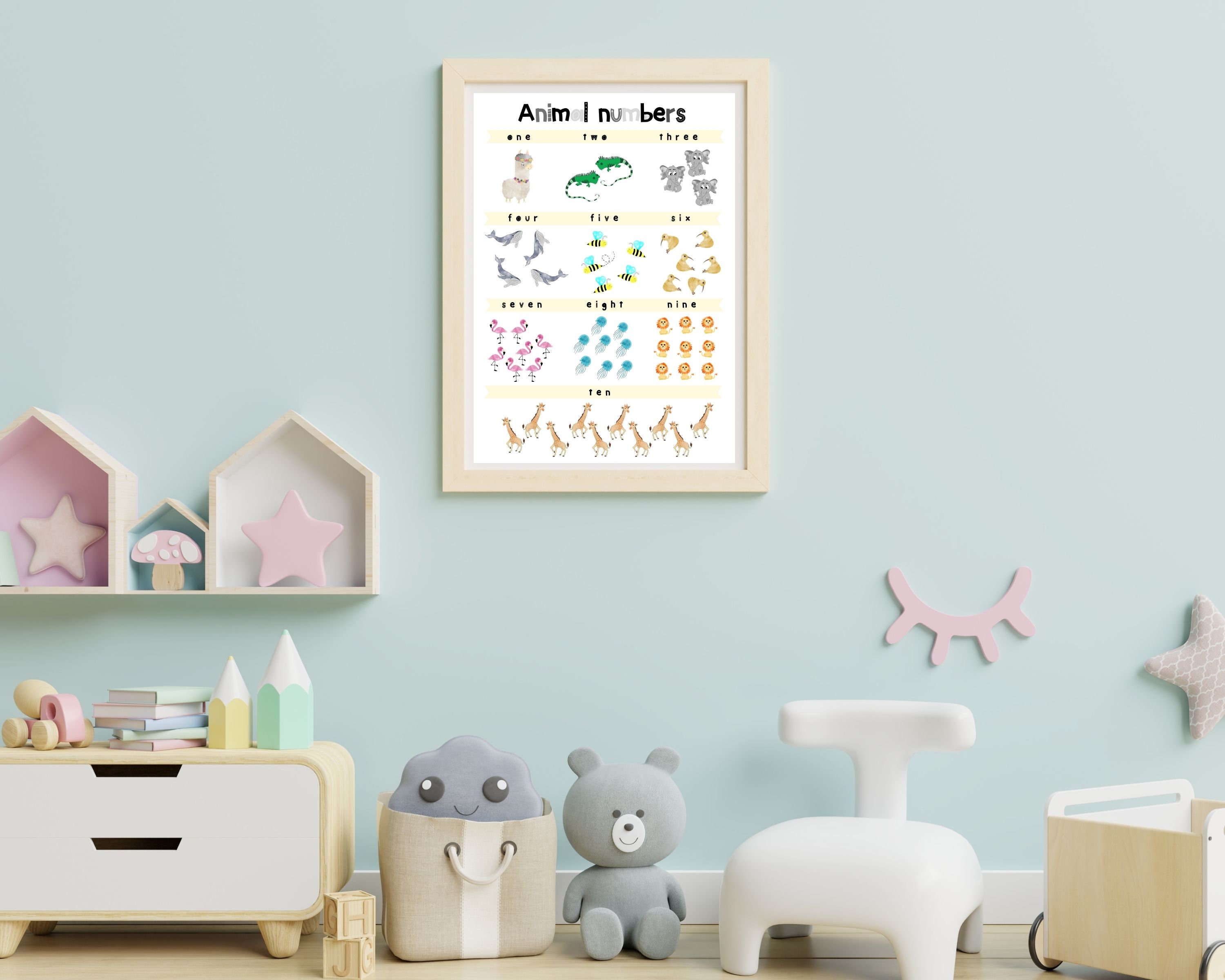 Animal Number Print Classroom Poster Wall Art Educational Nursery Print ...