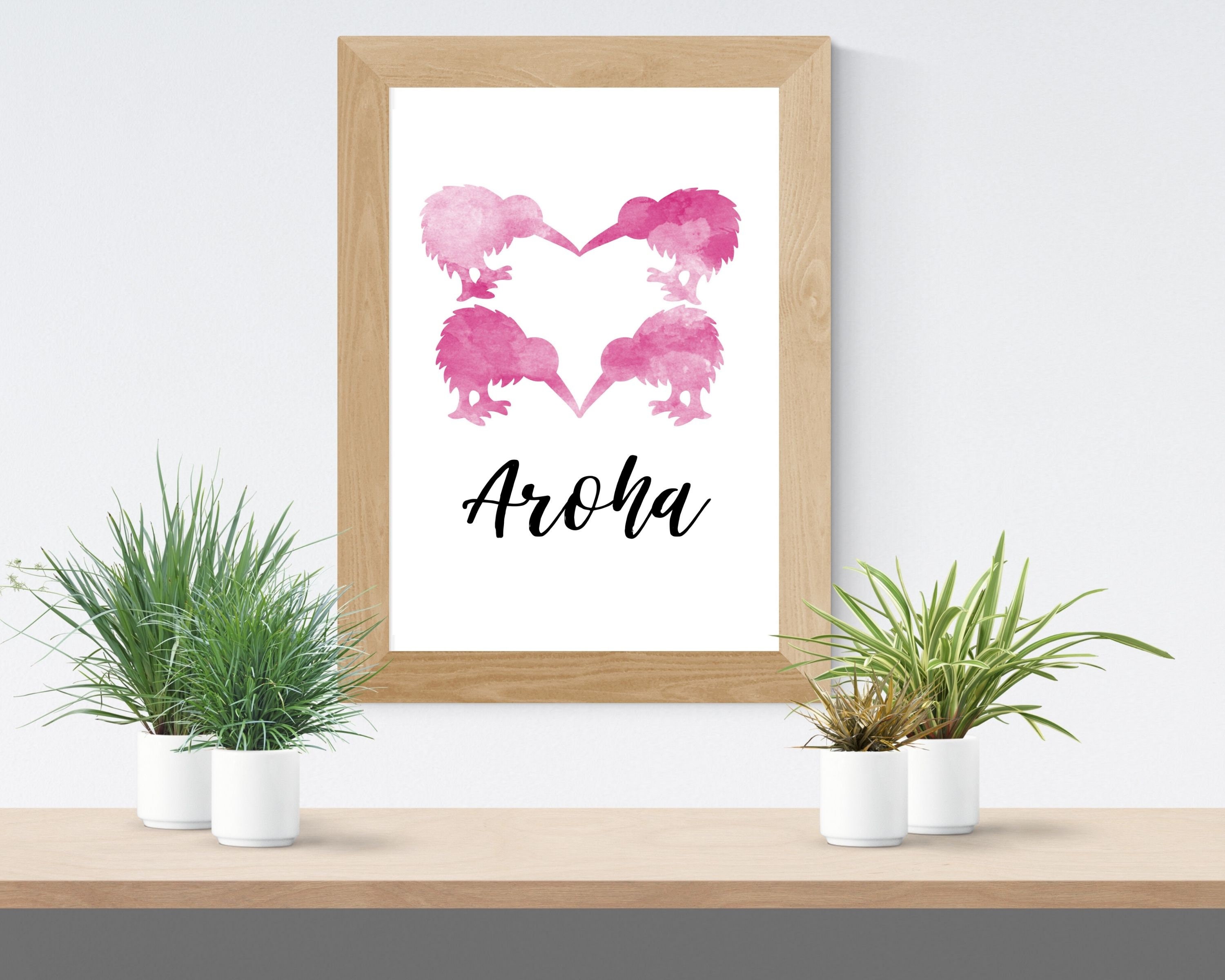 Pink Heart Kiwi Aroha - Maori Love - Maori Language - NZ Poster - Te ...