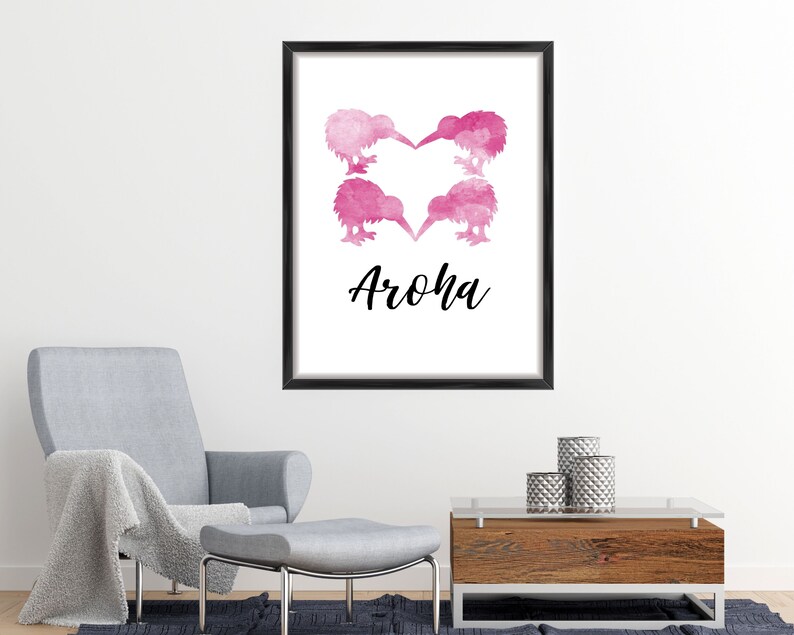 Pink Heart Kiwi Aroha - Maori Love - Maori Language - NZ Poster - Te ...