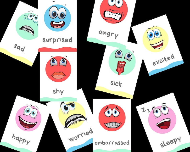 Emotion Flashcards for Kids Vocabulary Cards ESL Flashcards Preschool ...
