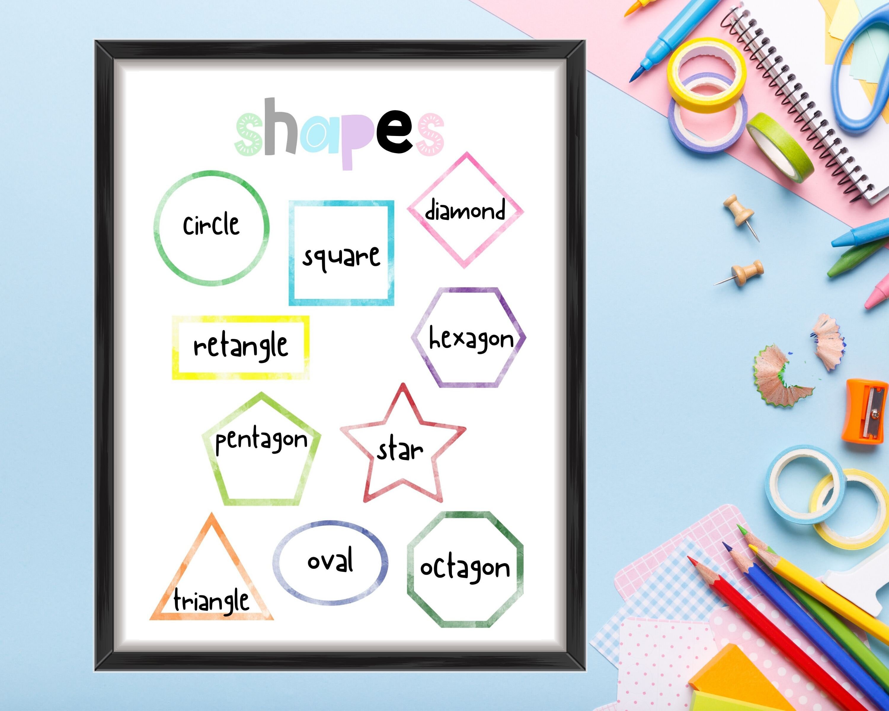 Shapes Flashcards A4 Poster Vocabulary Cards ESL preschool Homeschool ...