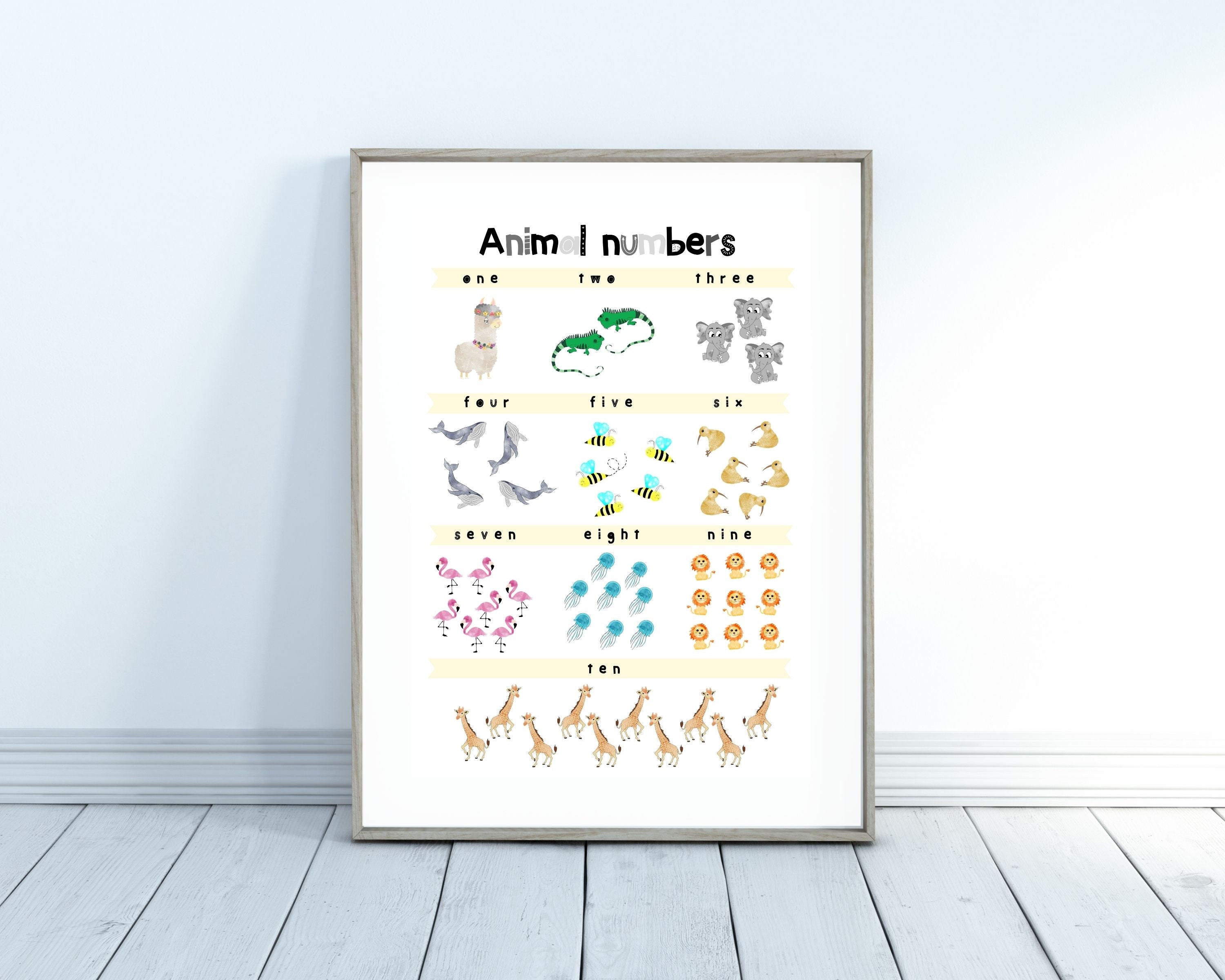 Animal Number Print Classroom Poster Wall Art Educational Nursery Print ...