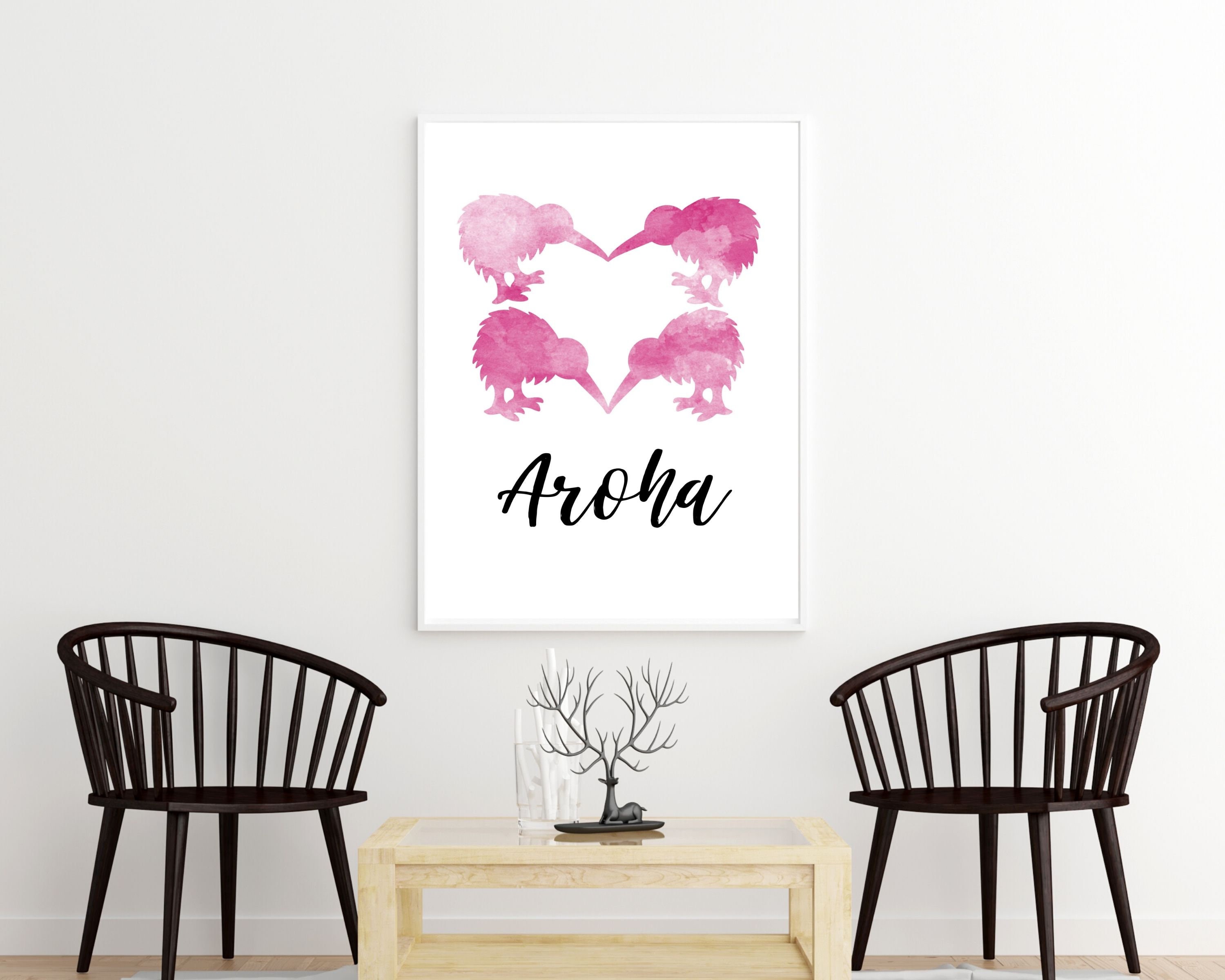 Pink Heart Kiwi Aroha - Maori Love - Maori Language - NZ Poster - Te ...