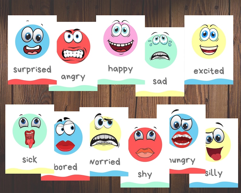 Emotion Flashcards for Kids Vocabulary Cards ESL Flashcards Preschool ...