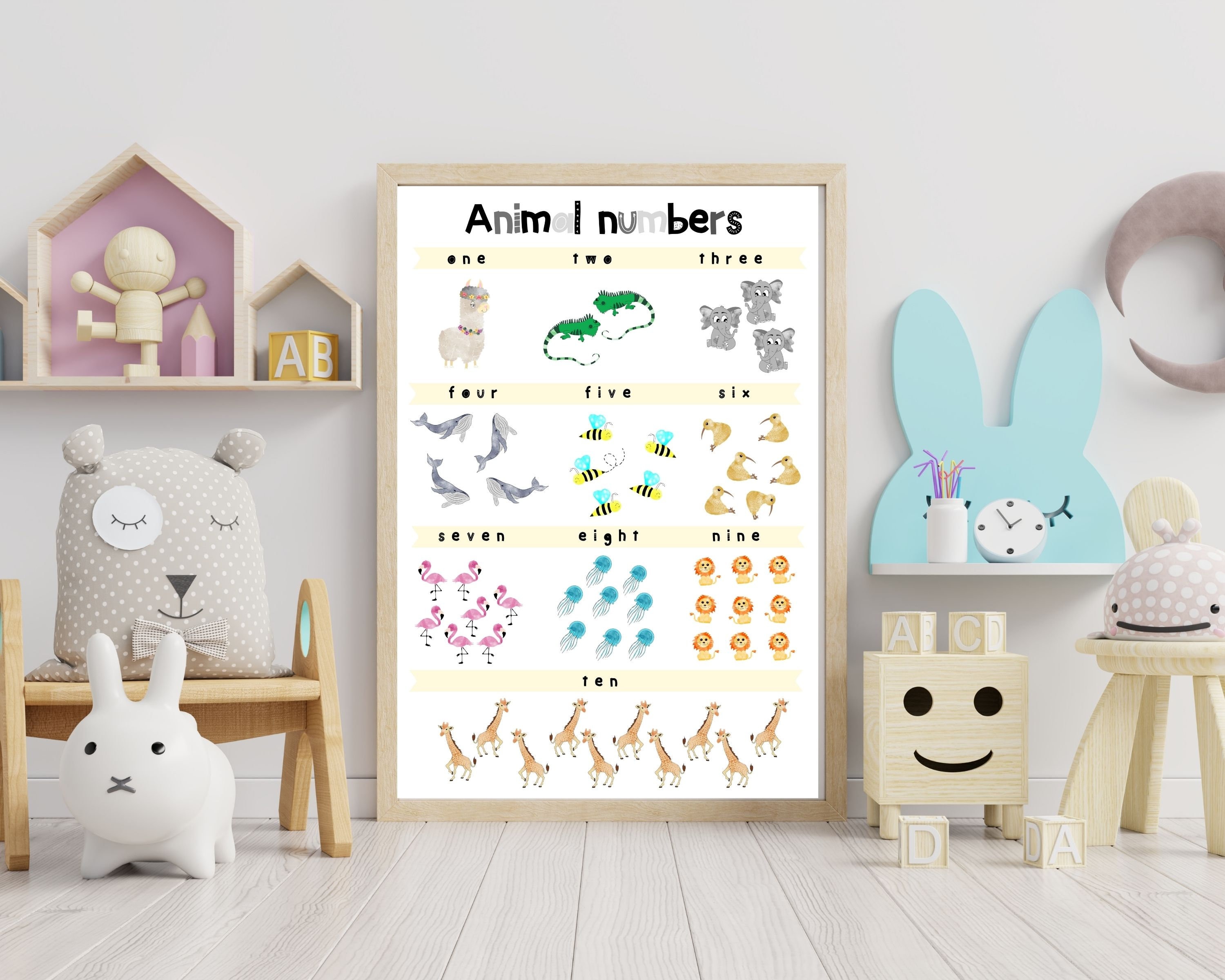 Animal Number Print Classroom Poster Wall Art Educational Nursery Print ...