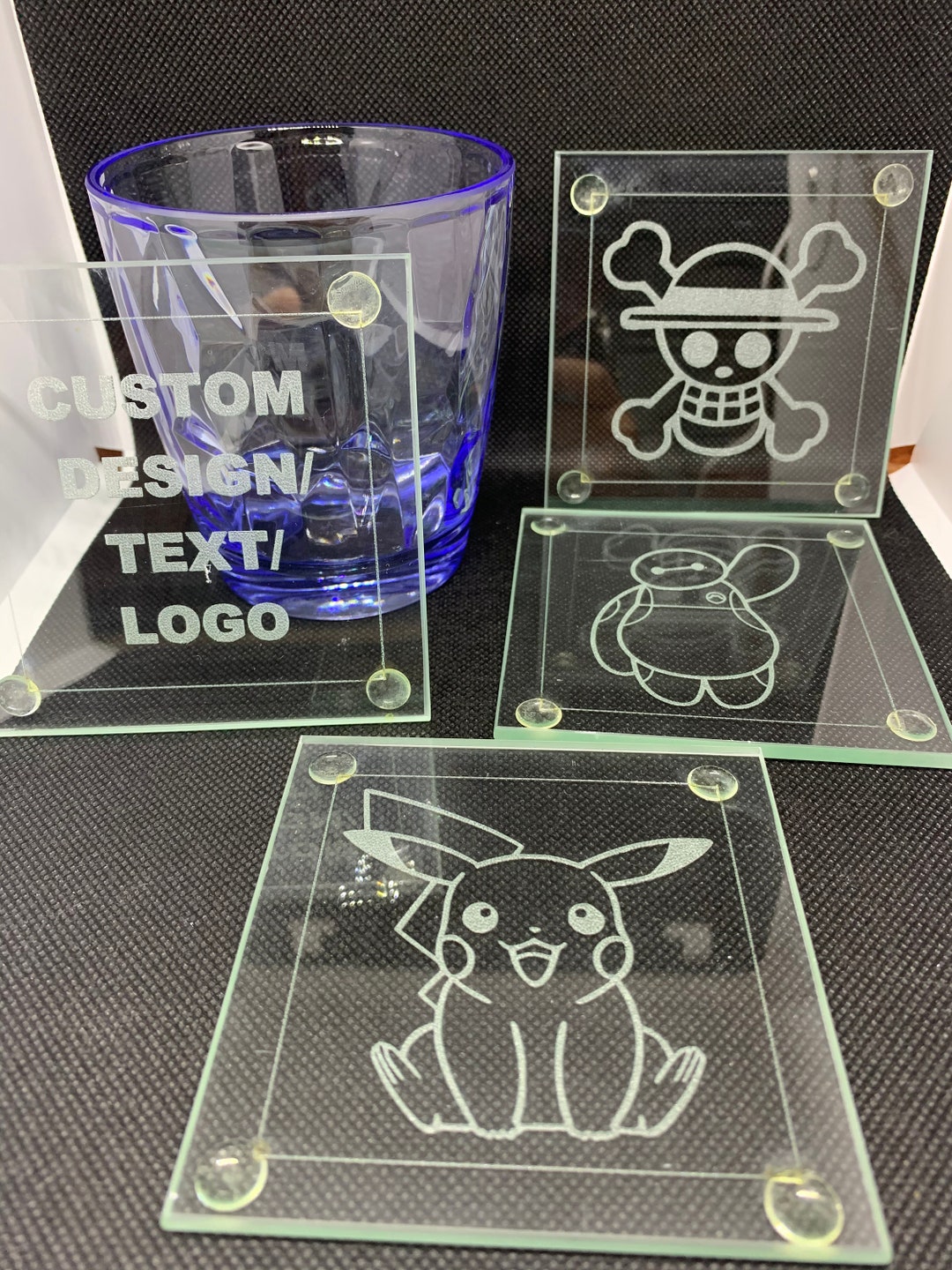 CUSTOM Coasters With Non-slip Rubber Feet | Glass Transparent (4x Set ...