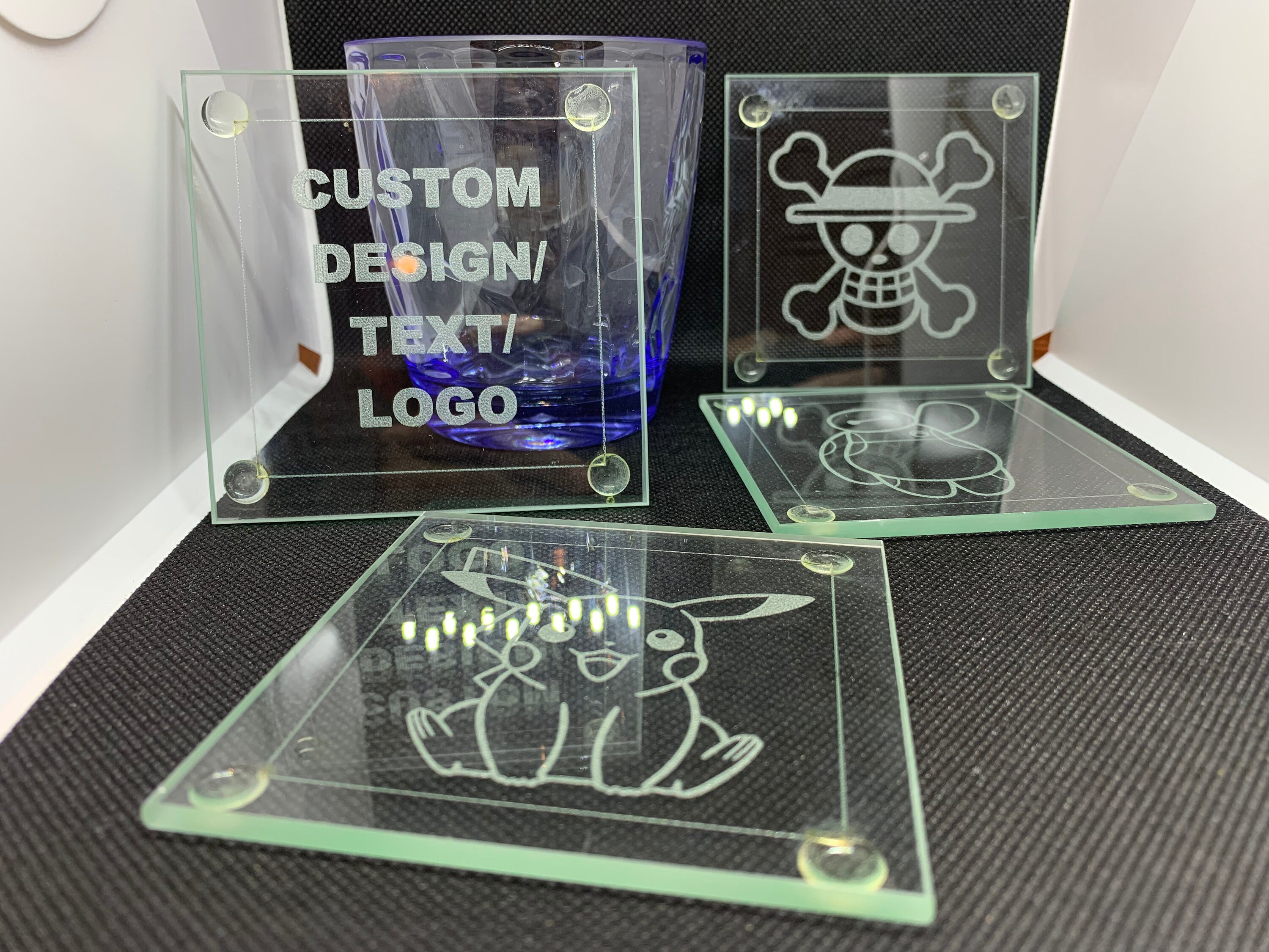 CUSTOM Coasters With Non-slip Rubber Feet Glass Transparent 4x Set - Etsy