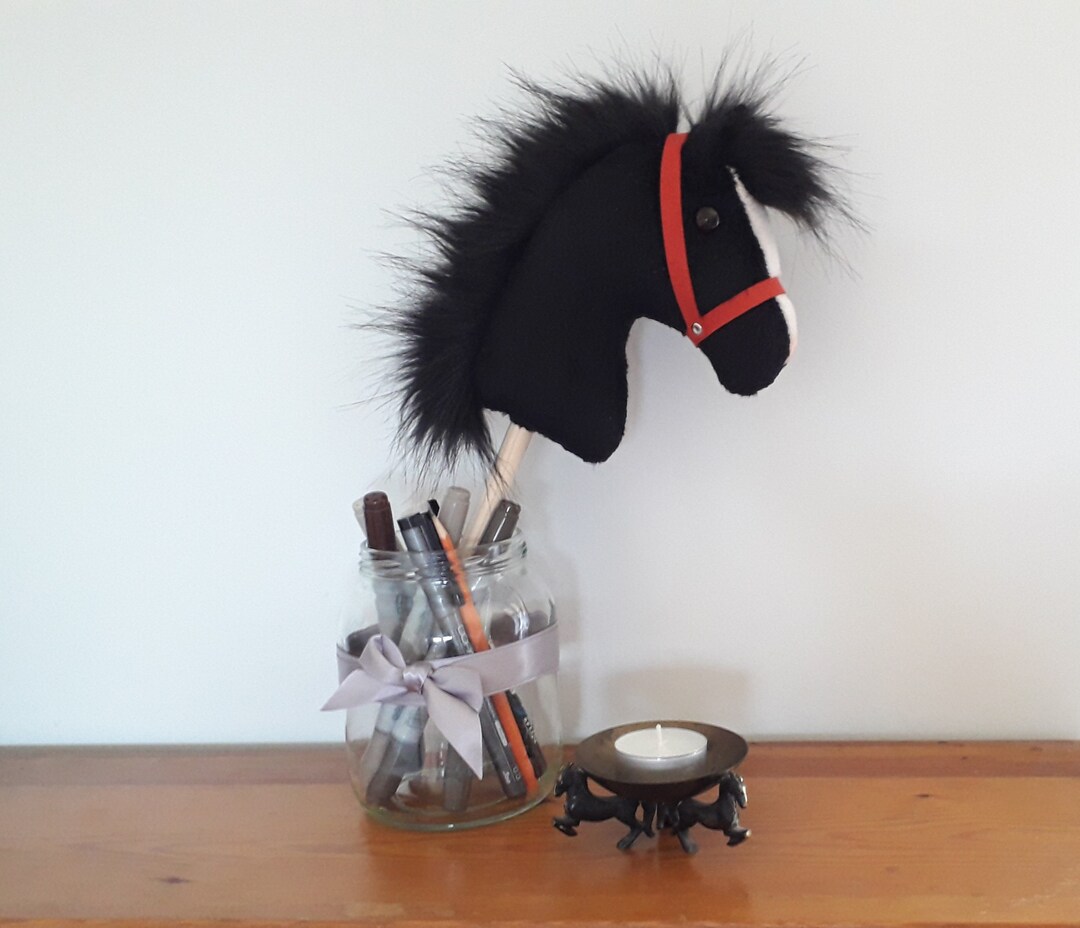 Black Mini Hobby Horse Collectible - Desk Mascot Decoration - Handmade ...