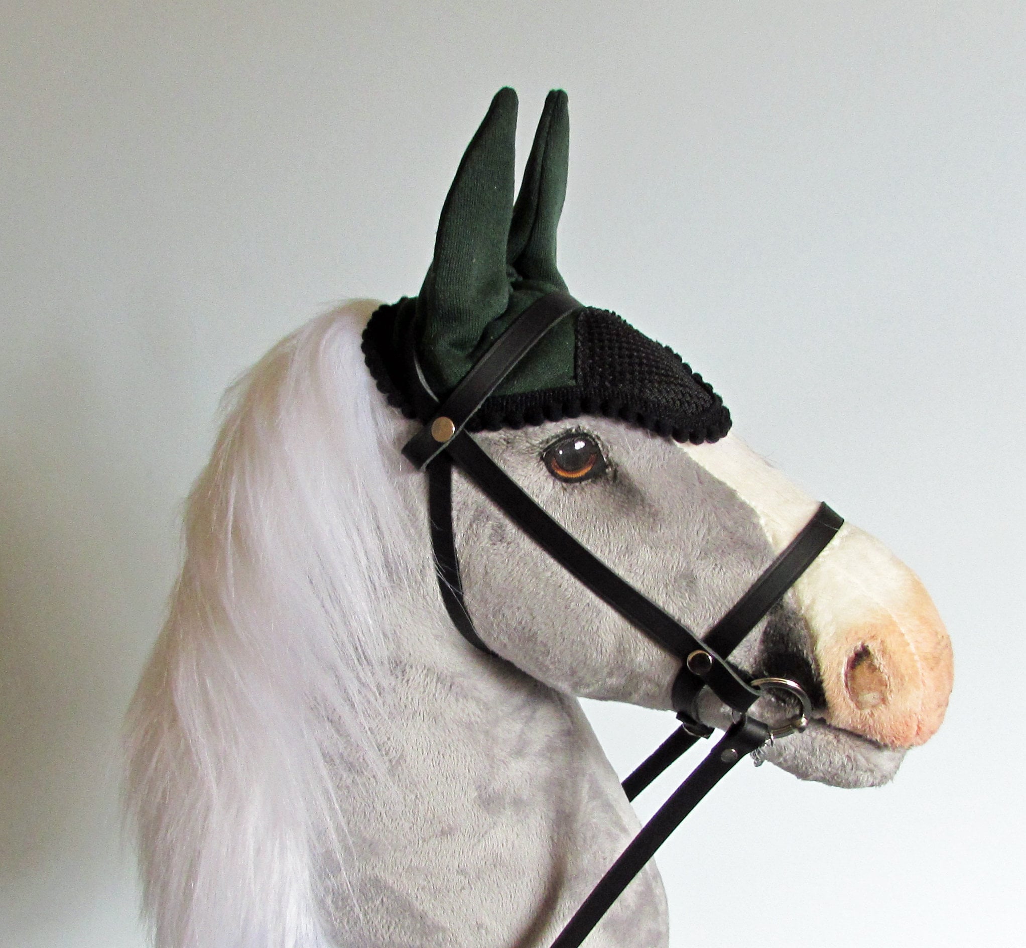 Deluxe Ear Bonnet - Forest Green - for Hobby Horse - Fly Veil for Stick ...