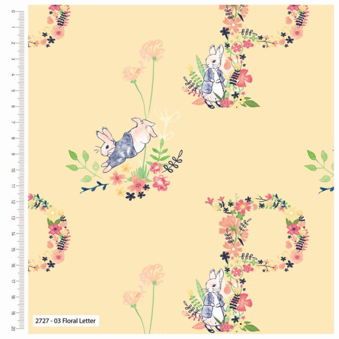 Peter Rabbit Floral Letter Fabric by the Fat Quarter, Half Metre and ...