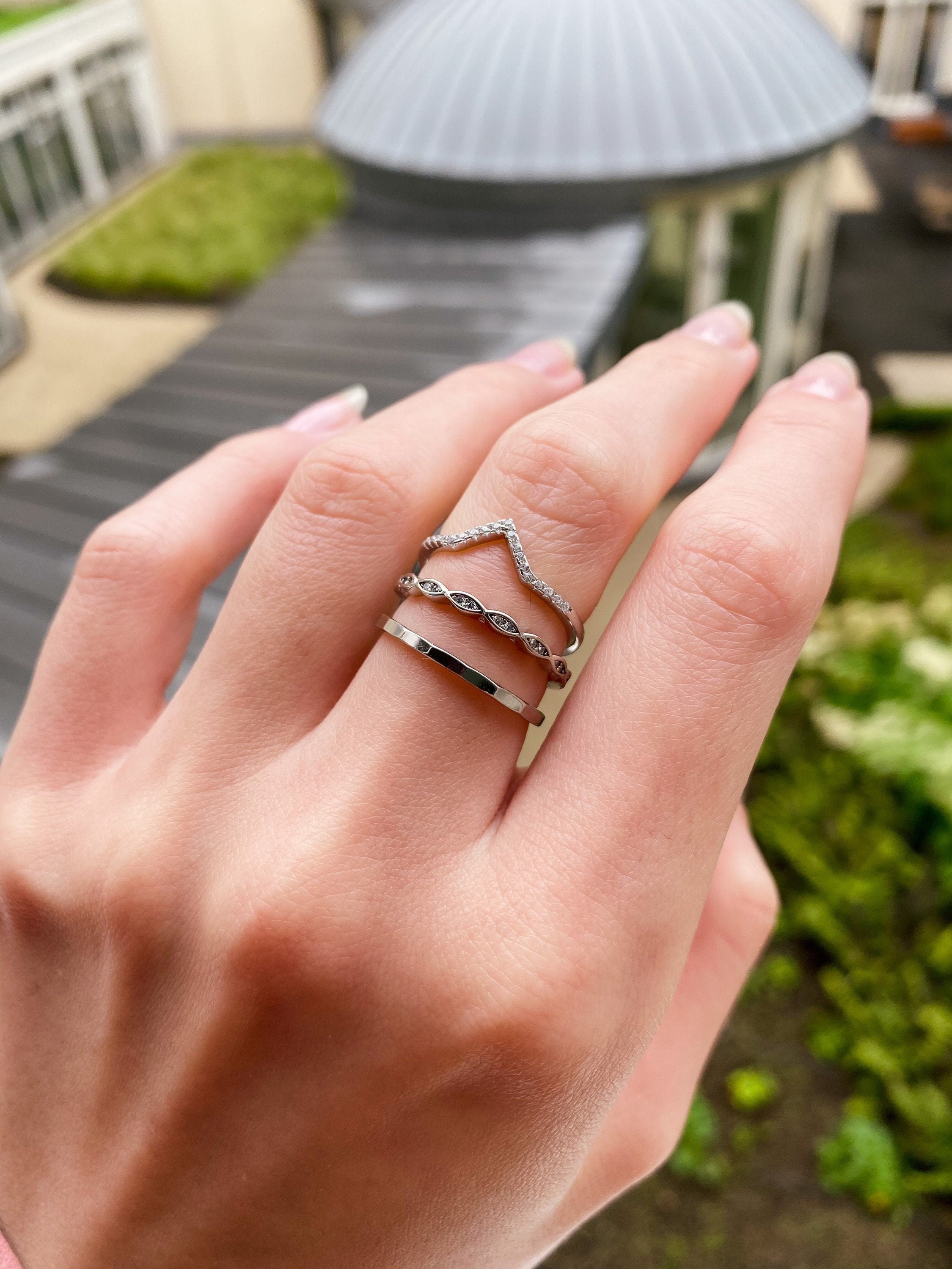 Silver Ring Set 3 rings Dainty Silver Chevron Ring | Etsy