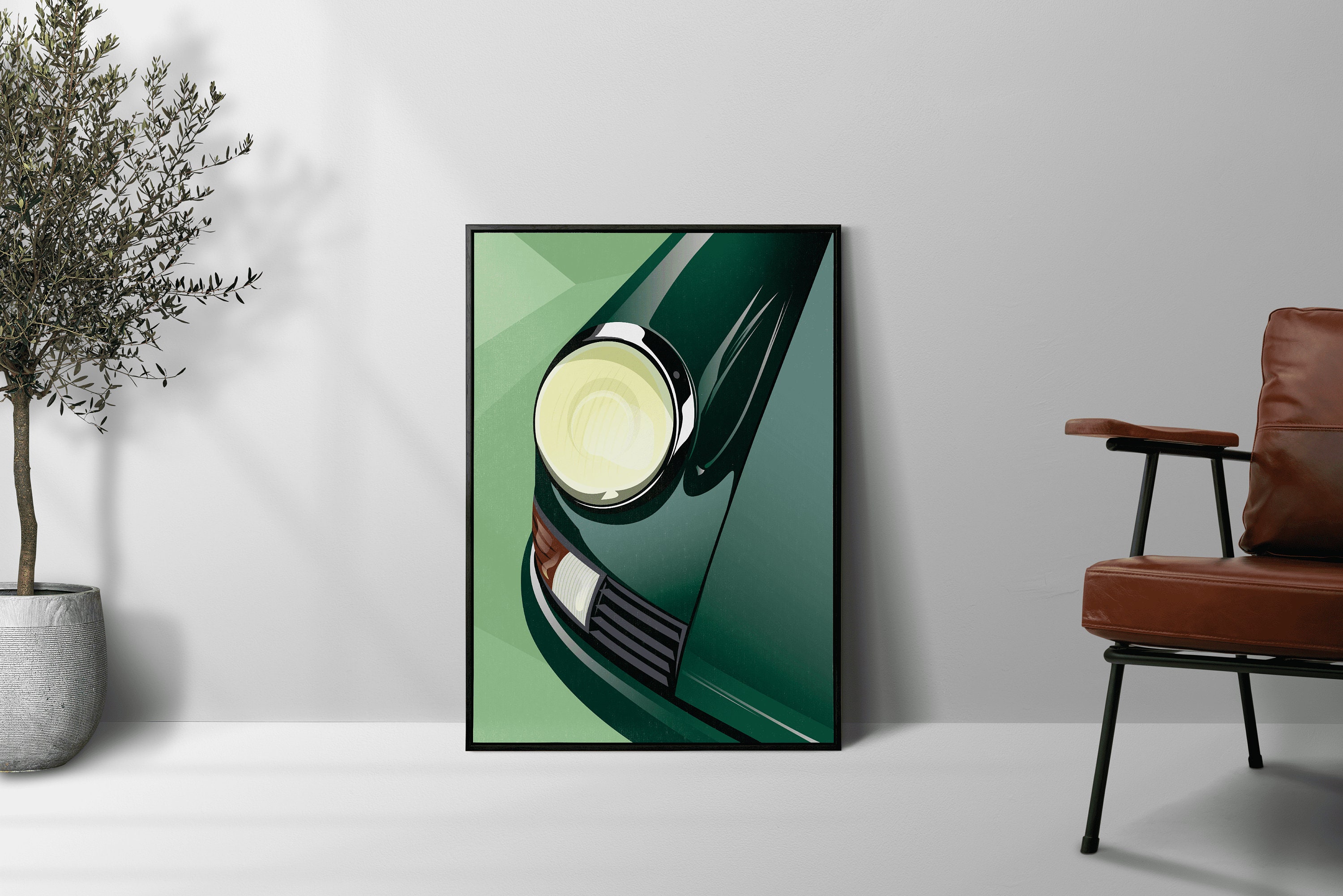 Green Porsche 911 With Headlights and Hood a Wall Art Poster for ...