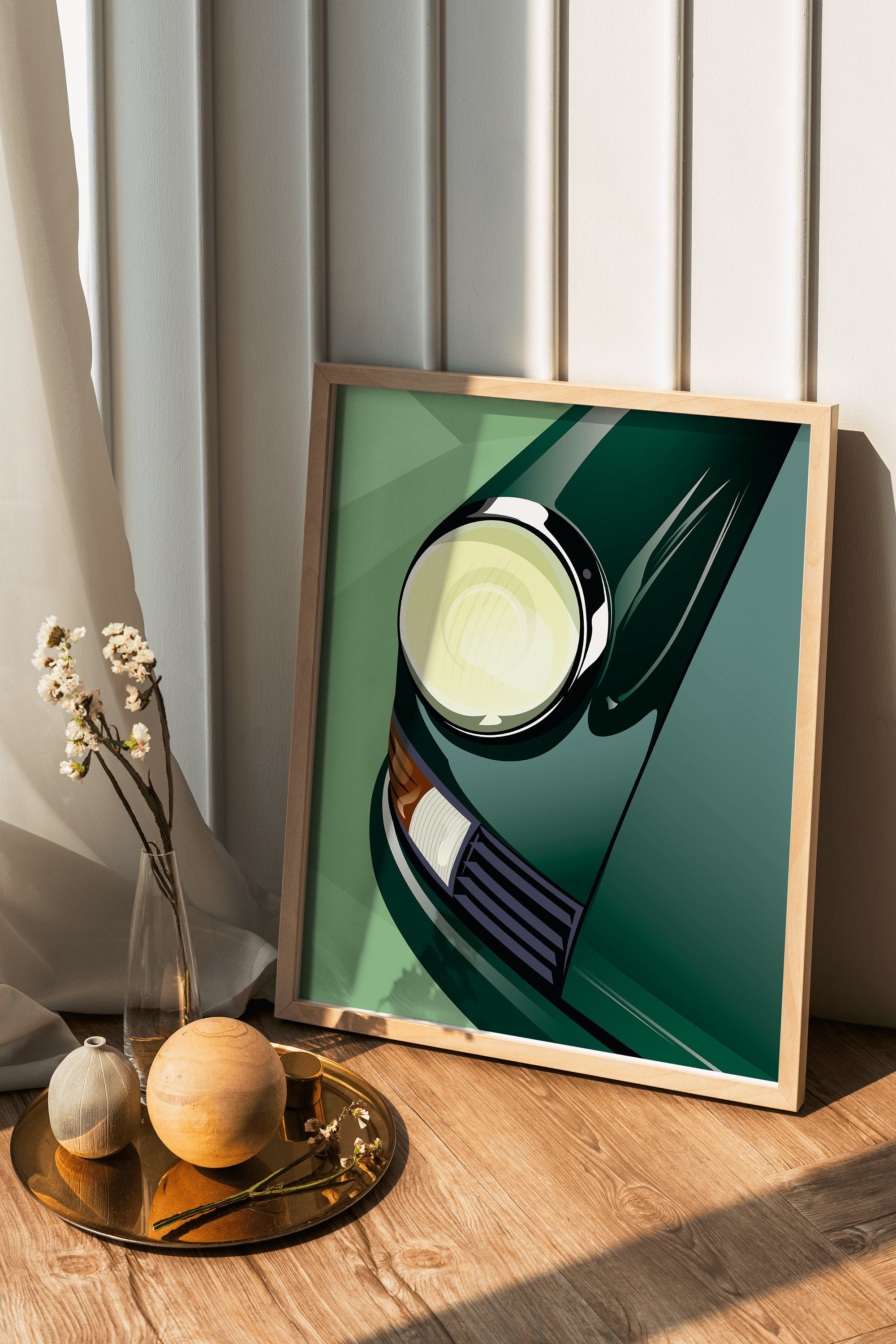 Green Porsche 911 With Headlights and Hood a Wall Art Poster for ...