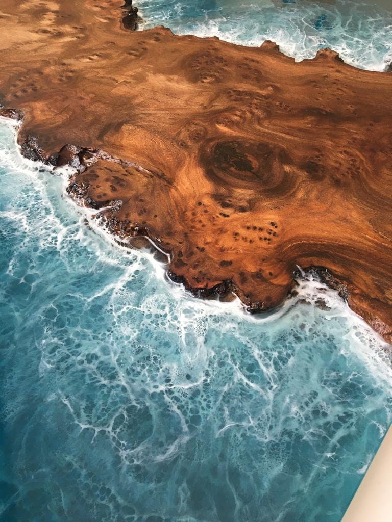 24 Square Ocean Waves Epoxy Resin and Elm Wood Wall Art - Etsy