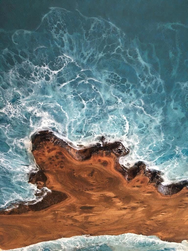 24 Square Ocean Waves Epoxy Resin and Elm Wood Wall Art - Etsy