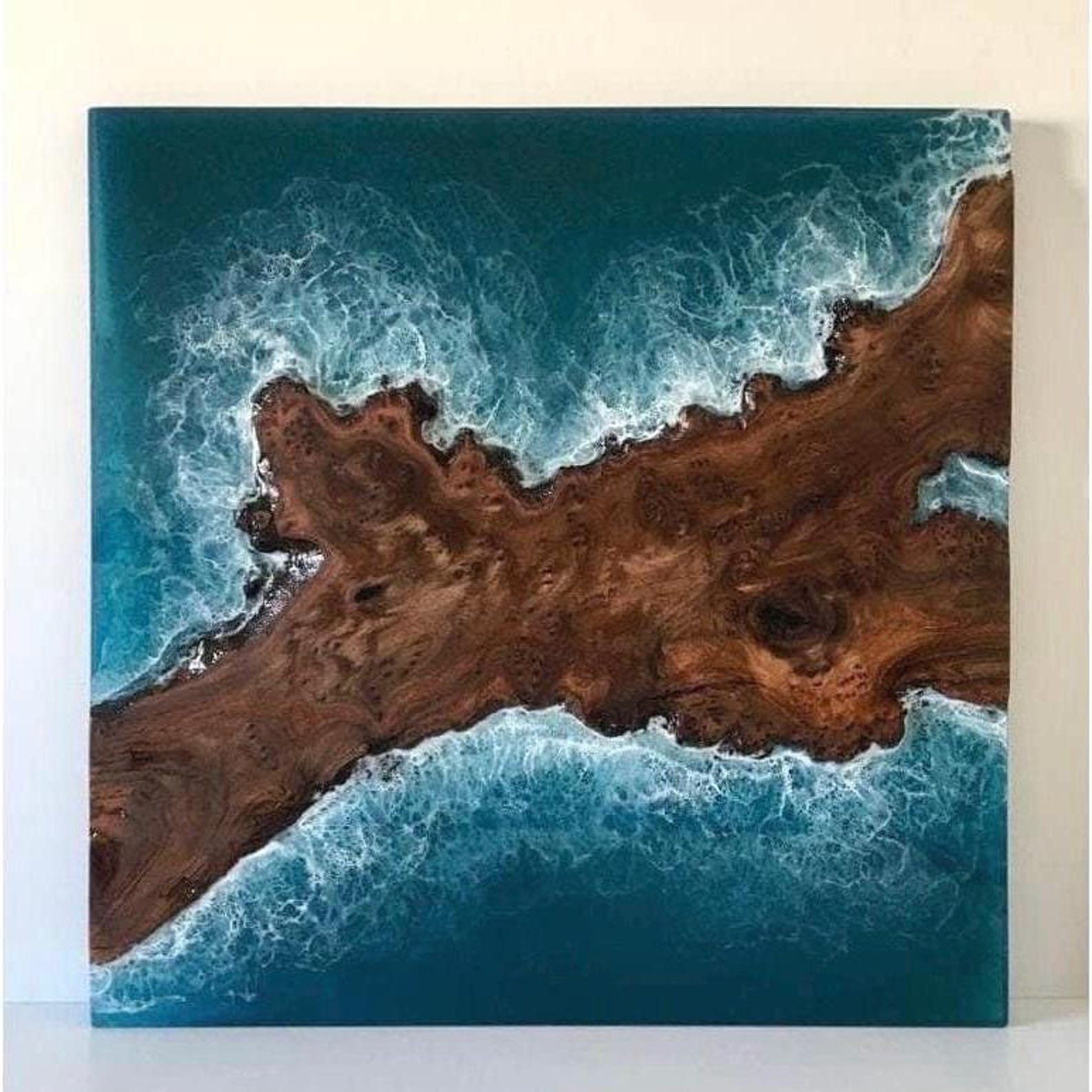 24 Square Ocean Waves Epoxy Resin and Elm Wood Wall Art - Etsy