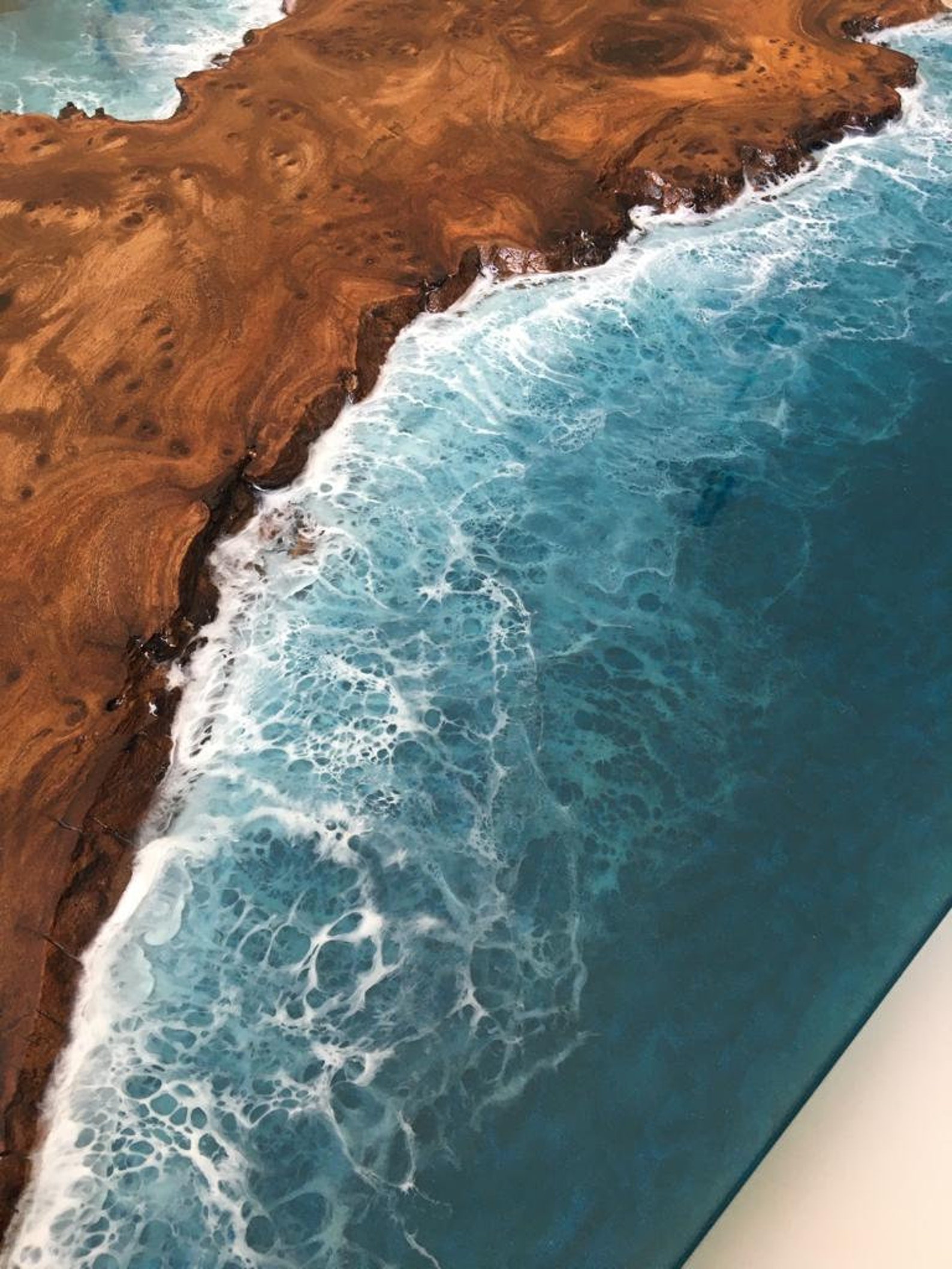 24 Square Ocean Waves Epoxy Resin and Elm Wood Wall Art - Etsy