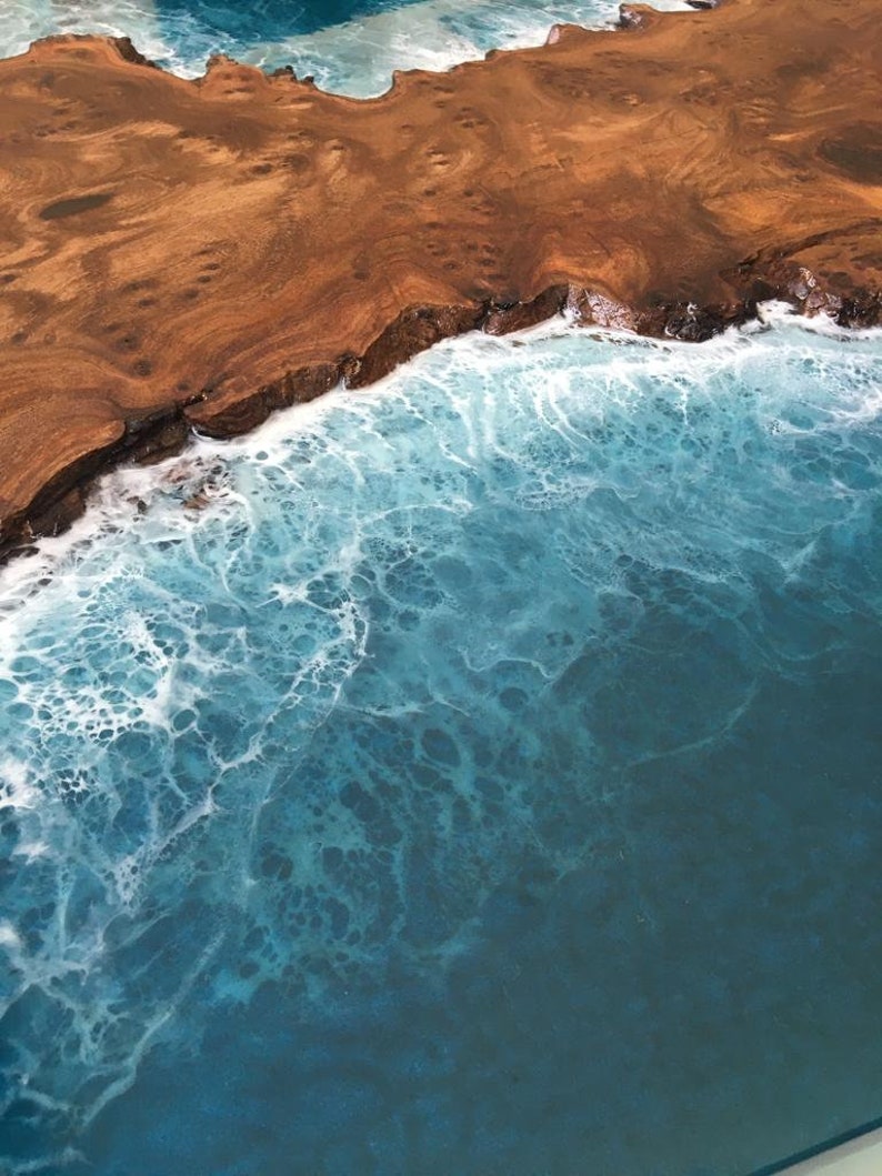 24 Square Ocean Waves Epoxy Resin and Elm Wood Wall Art - Etsy