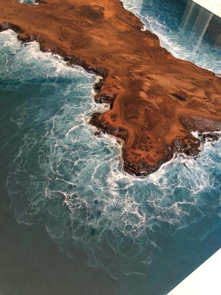 24 Square Ocean Waves Epoxy Resin and Elm Wood Wall Art - Etsy