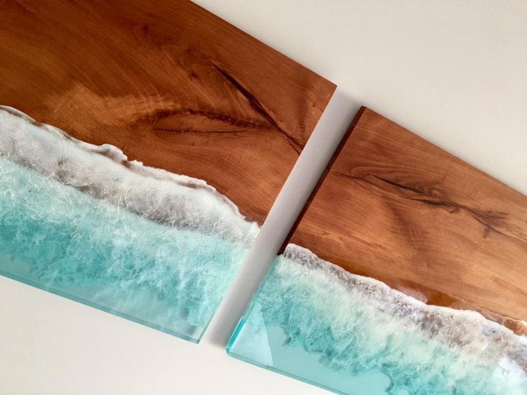2 Pieces Epoxy Resin and Beech Tree Wood Wall Art - Etsy