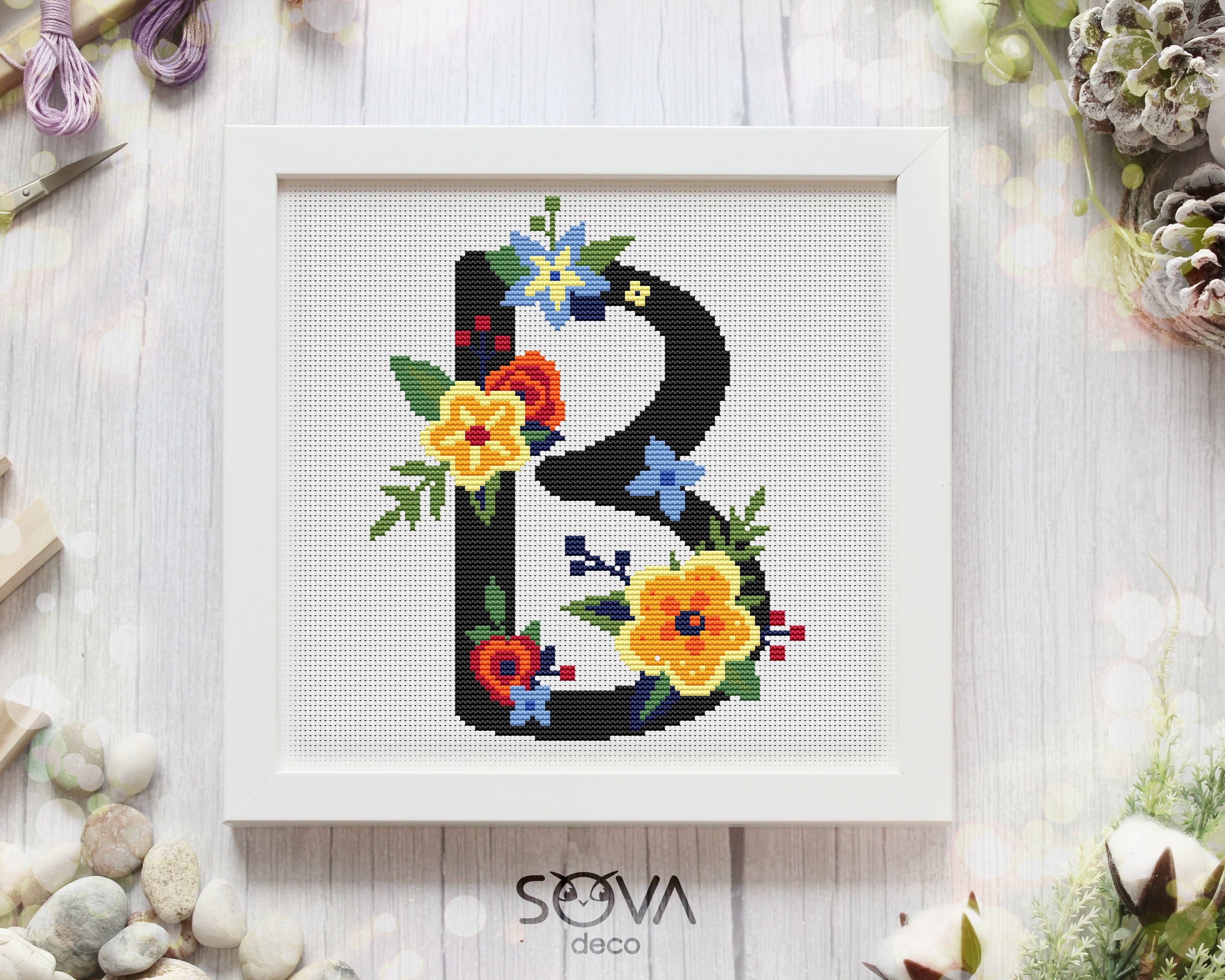 Monogram Cross Stitch PDF Pattern Letter B Floral Embroidery - Etsy