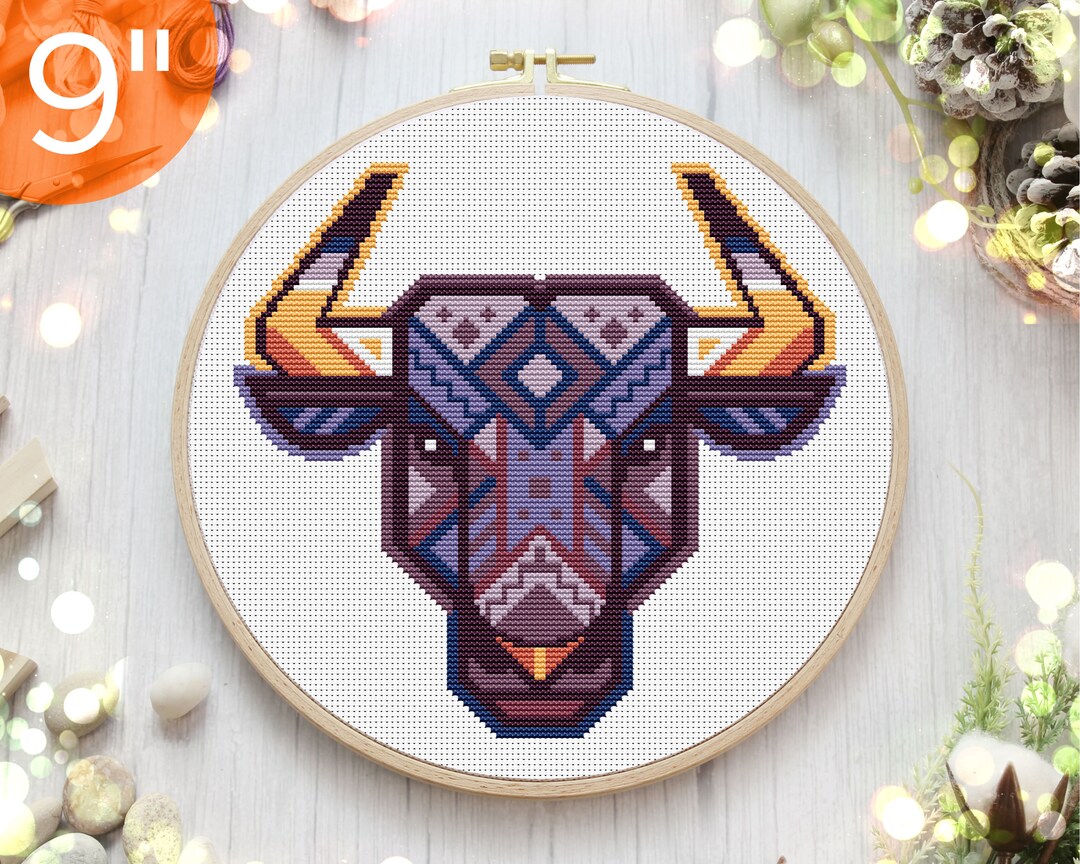 9'' Bull Embroidery PDF Pattern, Modern Cross Stitch Design for DIY ...