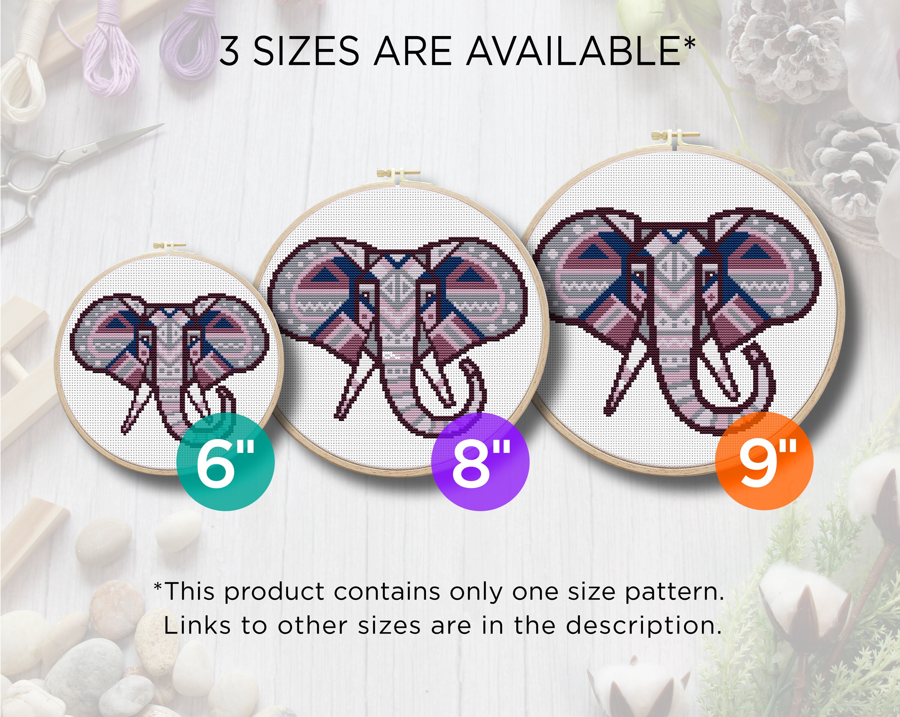 8'' Elephant Counted Cross Stitch Pattern, Small Embroidery Hoop Design ...