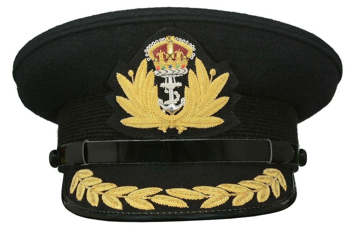 Royal Navy Officer Hat, Naval Captain Peak Cap, R N Commanders Black ...