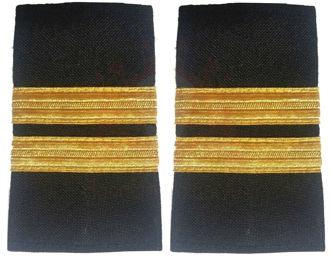 Flight Officer, Two Bar Gold Stripes Epaulettes, Pilot Airline, Marine ...