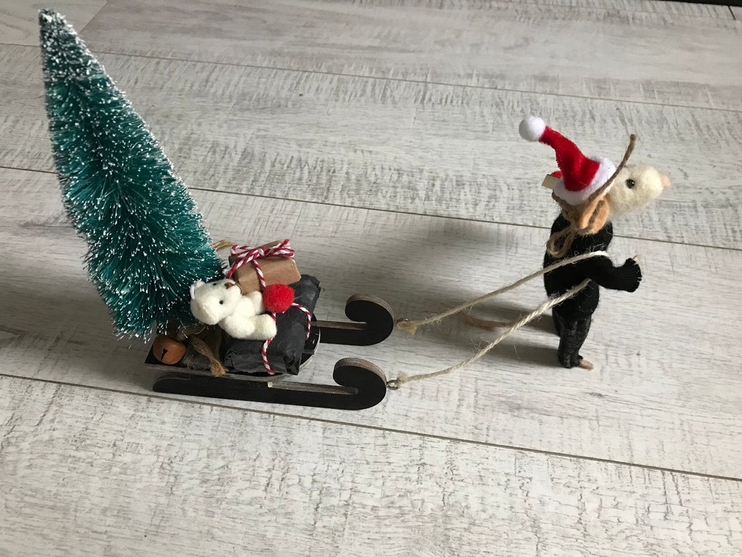 Handmade Needle Felted Mice with Sled.Christmas Decoration,100% ...