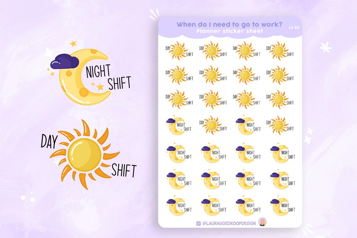 Work Shifts Stickers Night Shift Day Shift Work Day - Etsy