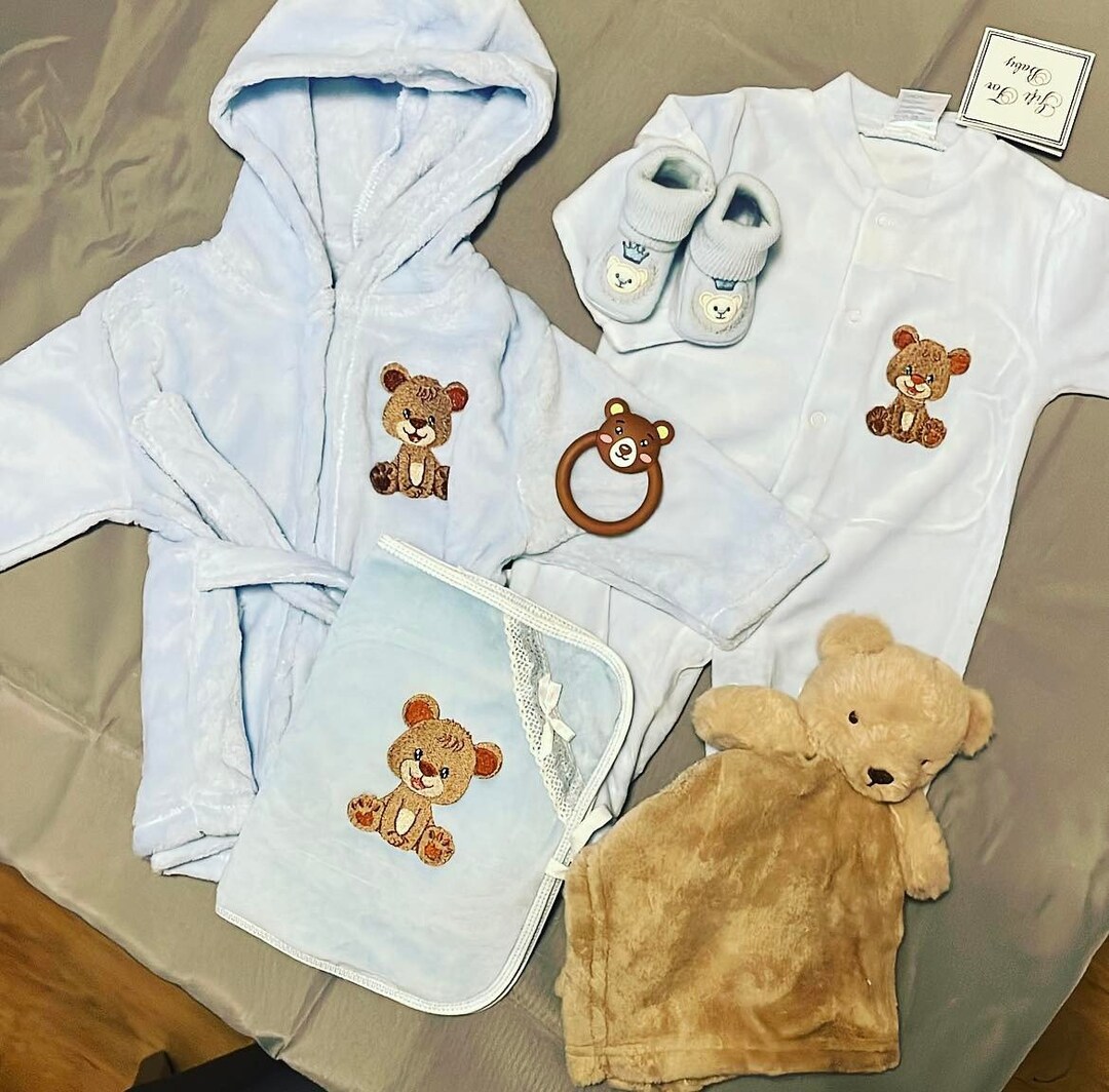 Teddy Bear Box Set 6 Pieces Fleece Bathrobe Pajamas Teething Rings Soft ...