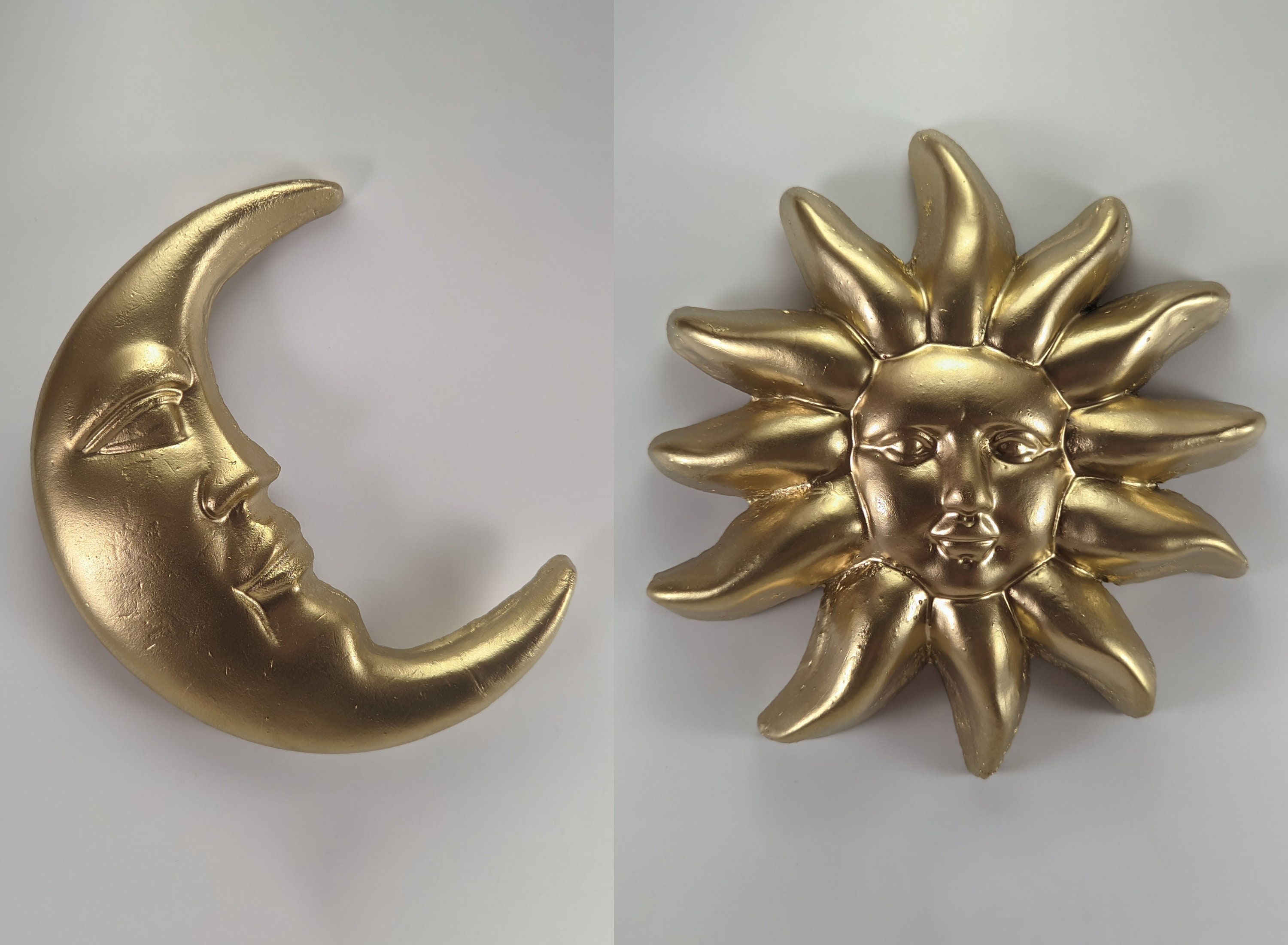 Sun and Moon Celestial Face Hanging Statues - Wall Accent Art Sculpture ...