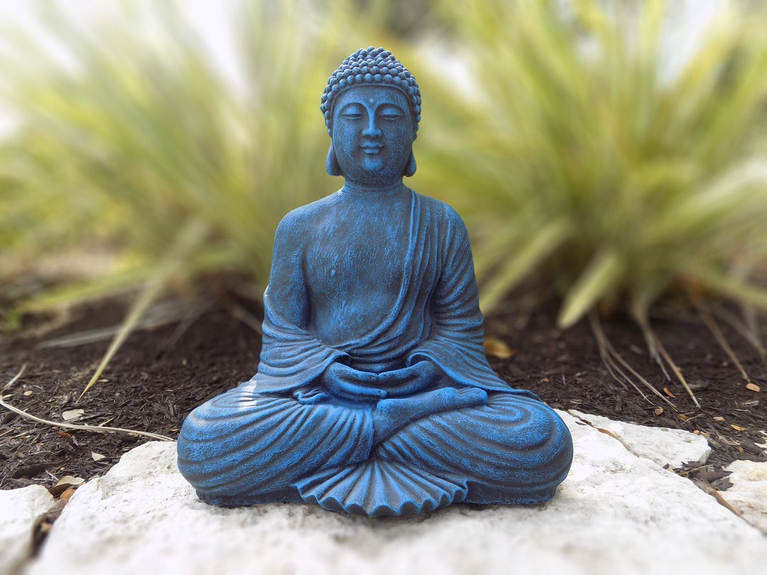 Blue Meditation Buddha Concrete Statue - Healing and Calming - Home ...