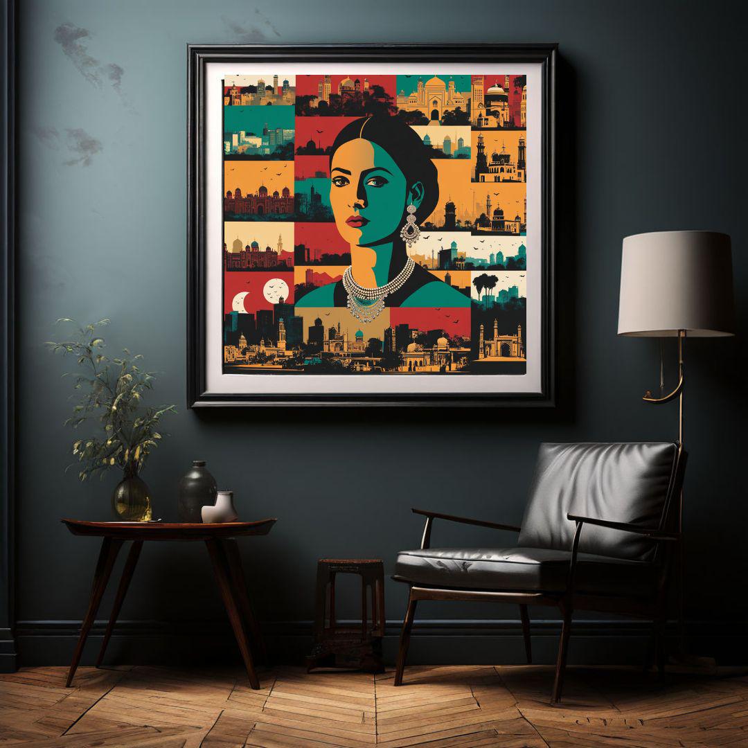 Abstract Indian Woman Printable Art Collage Art Bold Colours Unique ...