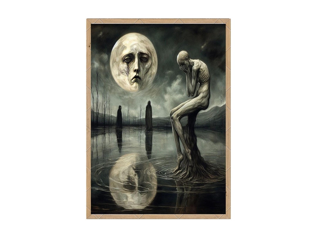 Surreal Salvador Dali Inspired Art Abstract Moon Over the Lake ...