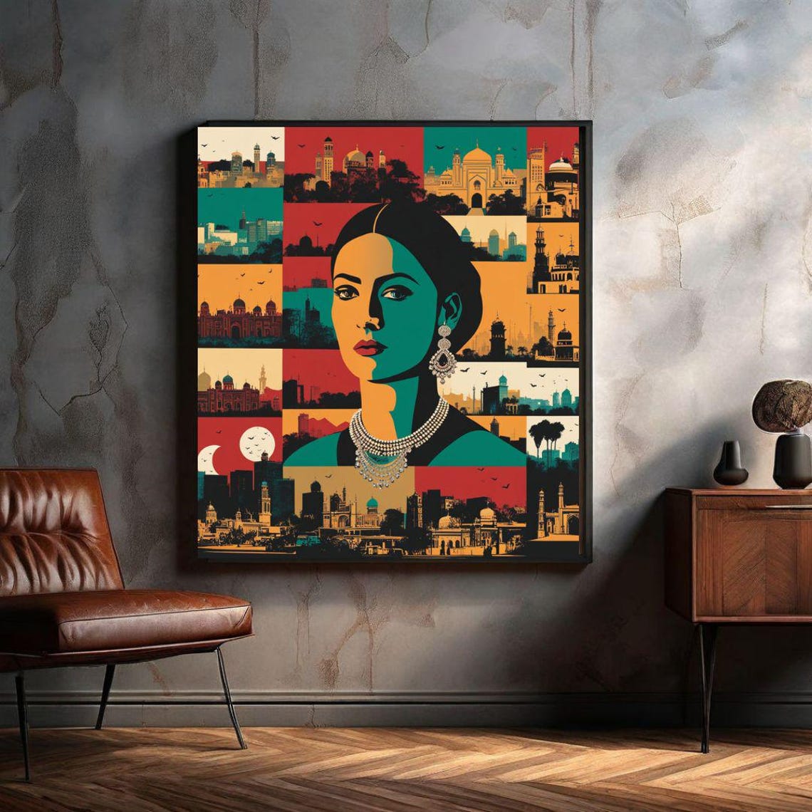 Abstract Indian Woman Printable Art Collage Art Bold Colours Unique ...